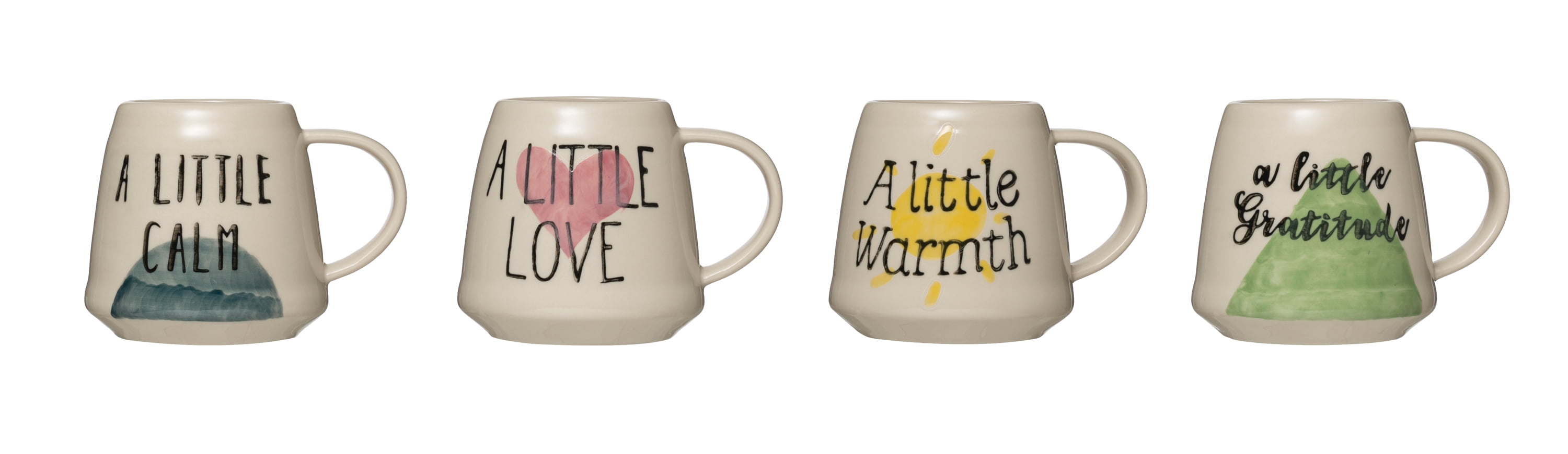 Creative Co-Op 12 oz. Hand-Painted Stoneware Mug with Saying (Set of 4 ...