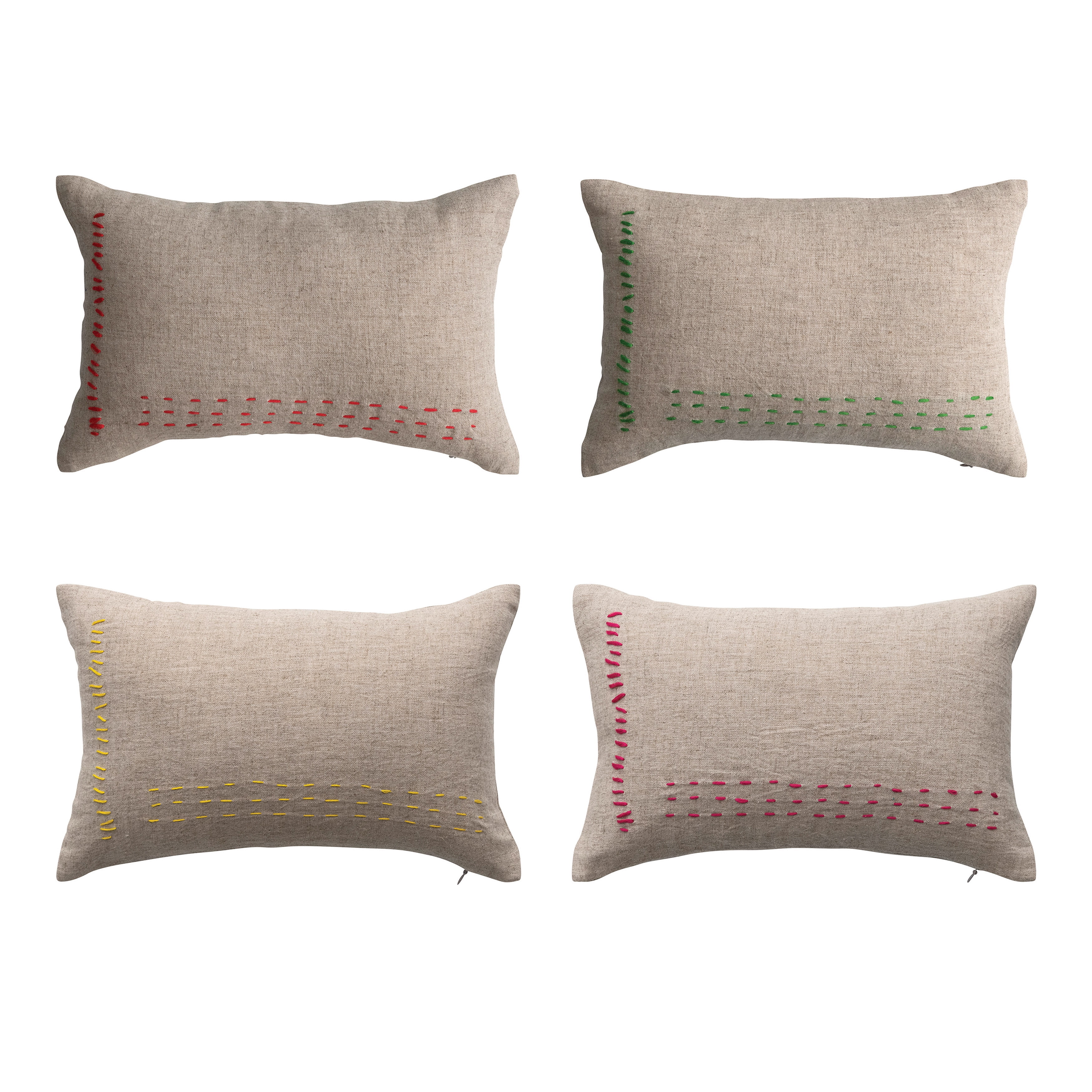 Creative Co-Op 14 Inches Linen Blend Mini Lumbar Pillow with Line ...
