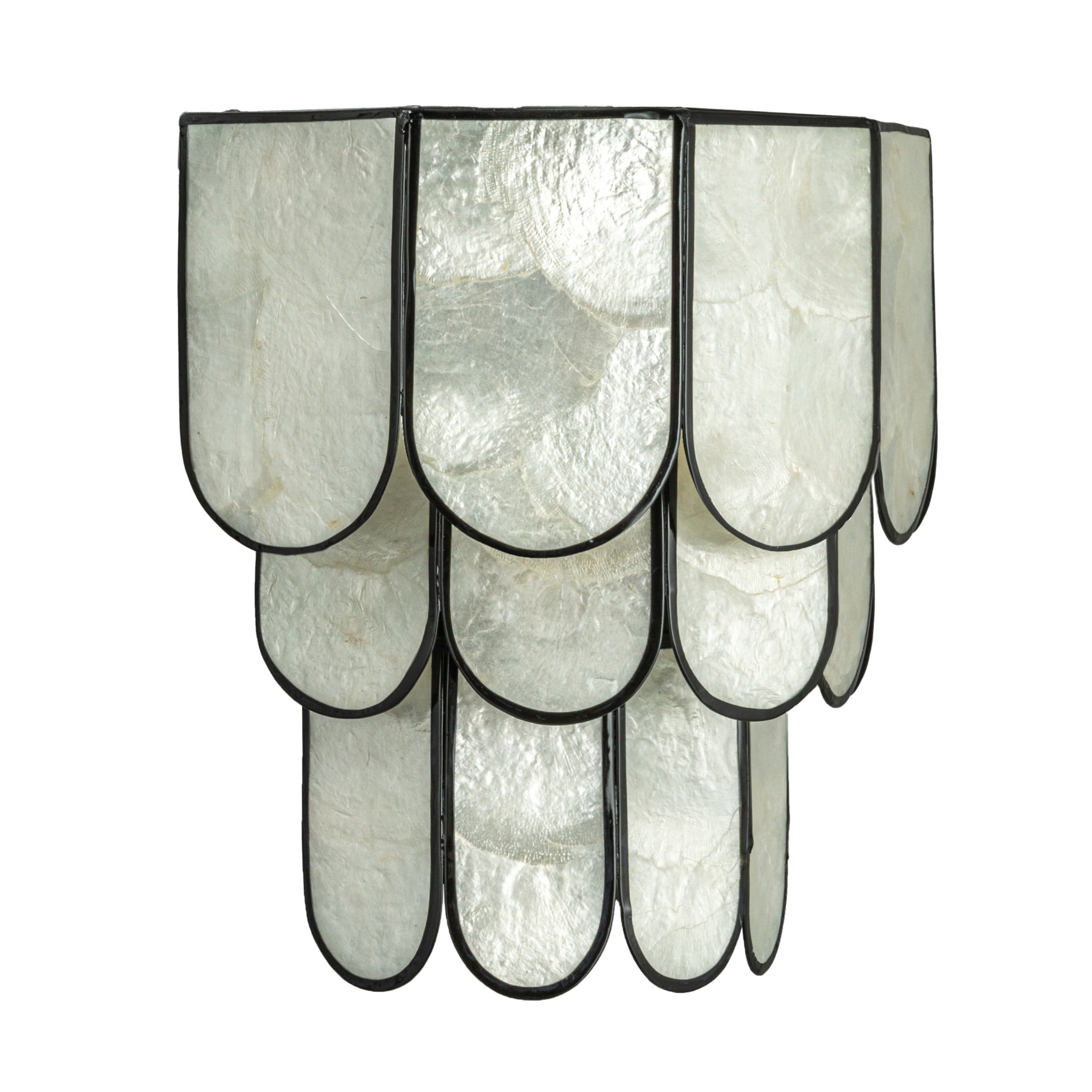 Creative Co-Op 4-Tier Capiz and Metal Wall Sconce, Natural with Black ...