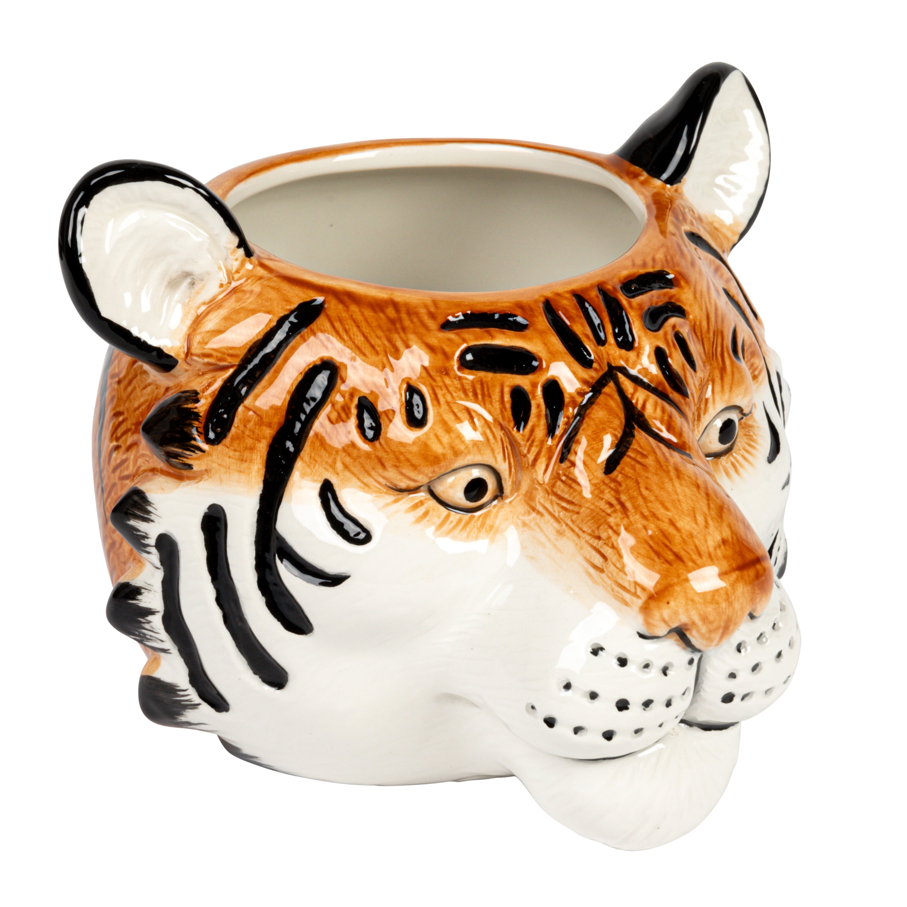 Creative Co-Op 6 Inches Round Ceramic Tiger Head Planter, Hold 2.5 Inch ...