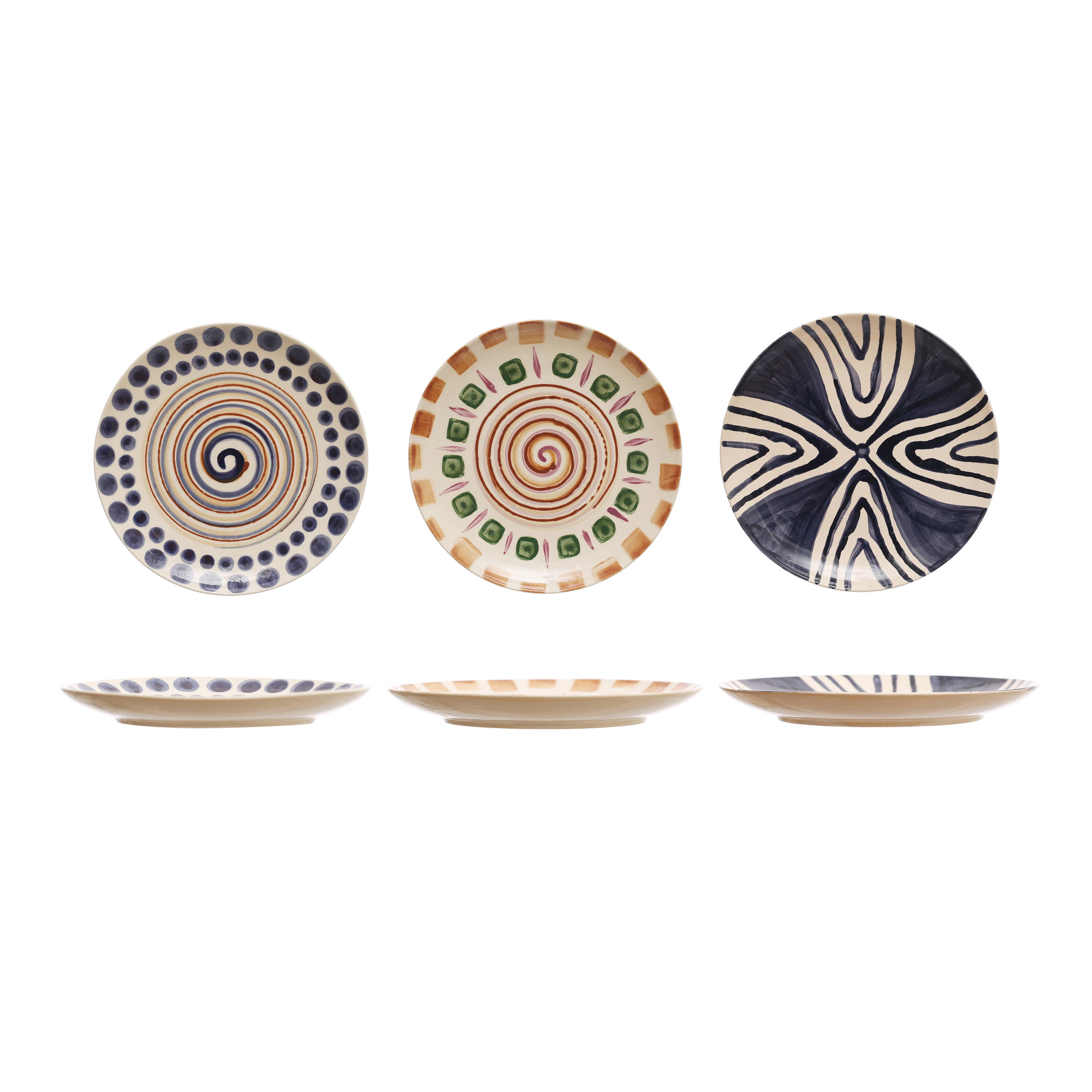 Creative Co-Op 8 Inches Round Stoneware Plates Dinnerware Set with 3 ...