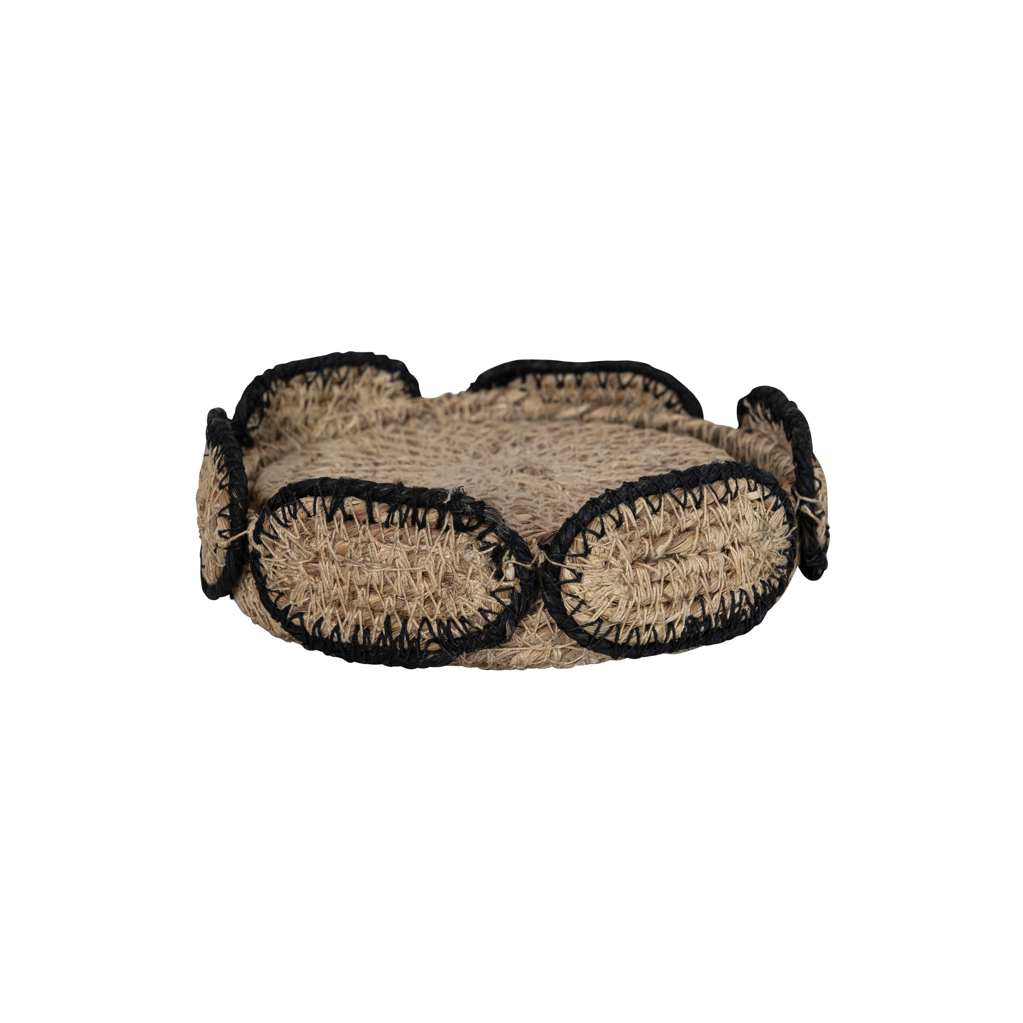 Creative Co-Op Boho 2-Tone Woven Seagrass Coasters with Basket Holder ...