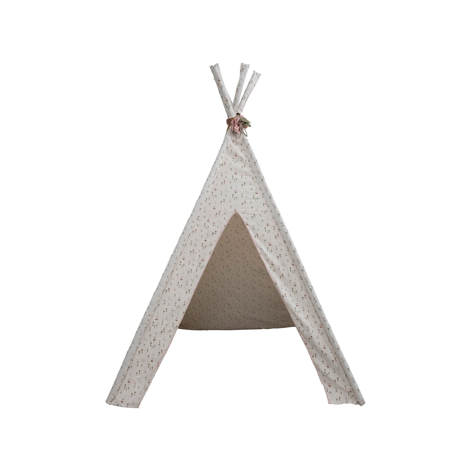 Creative Co-Op Canvas and Wood Teepee with Floral Pattern and Felt ...