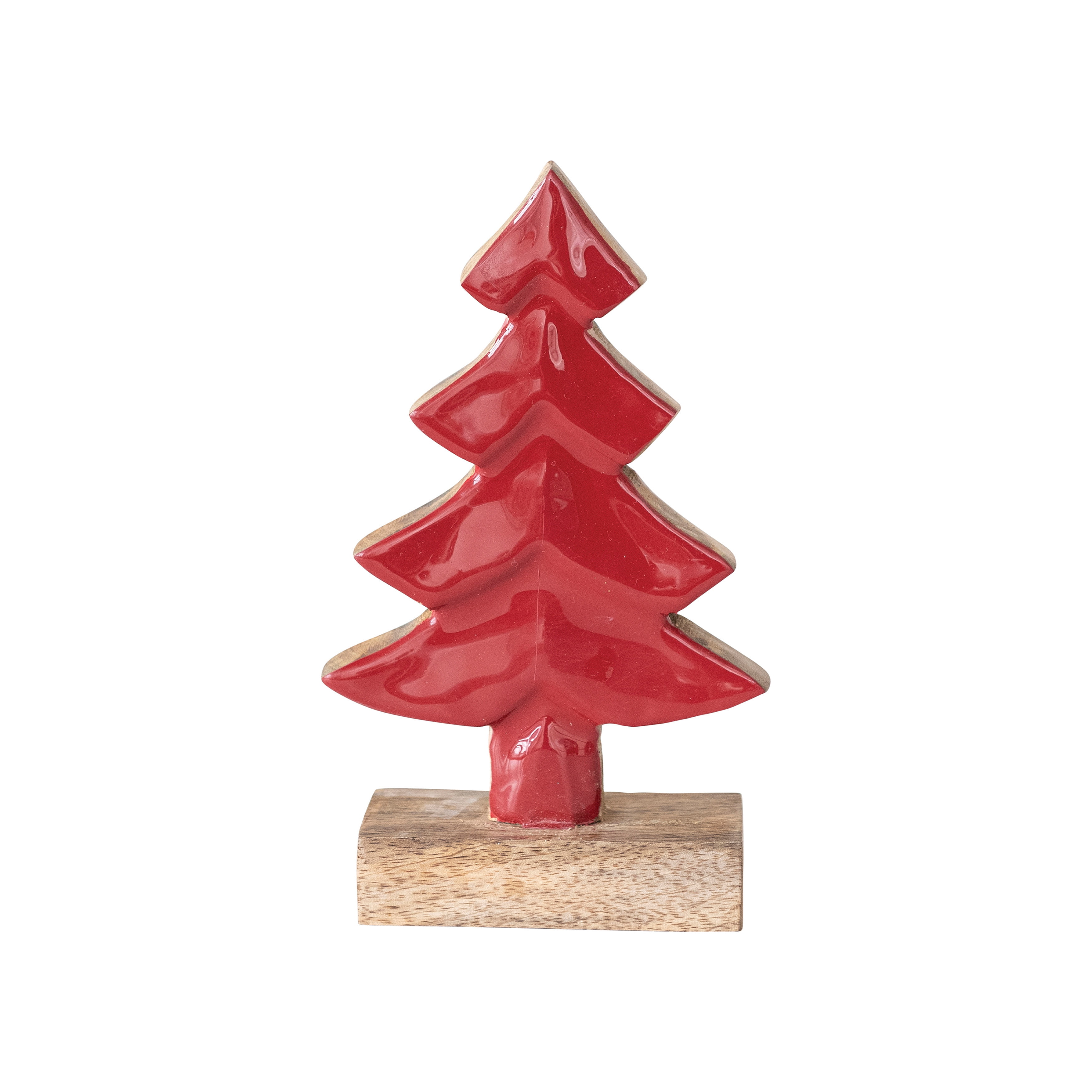 Creative Co-Op Carved Enameled Mango Wood Tree with Base, Red and ...