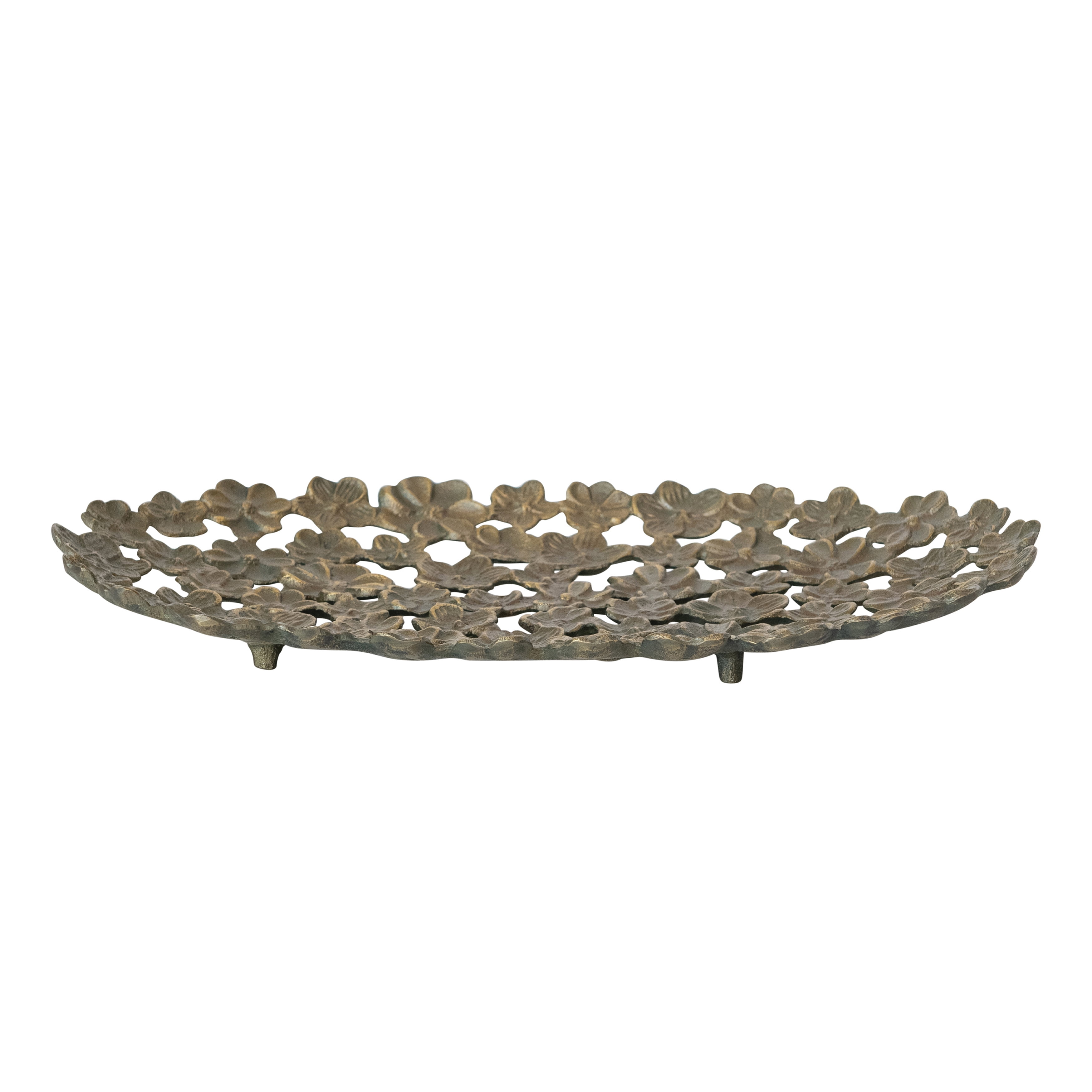 Creative Co-Op Cast Aluminum Flower Tray with Cut-Outs, Antique Gold ...