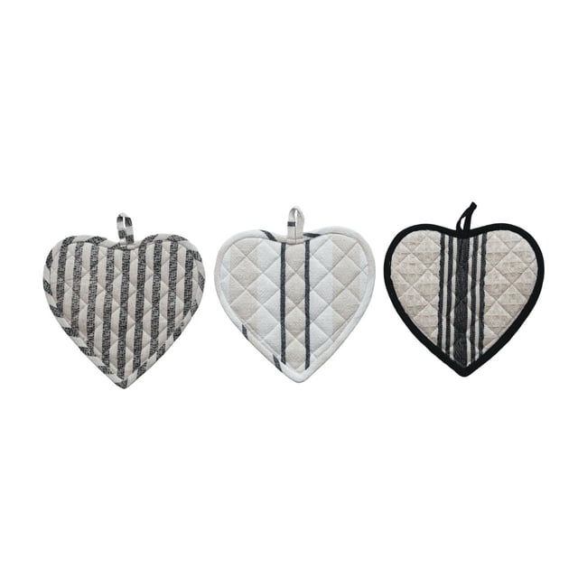 Creative Co-Op Chic Cotton Quilted Heart Shaped Pot Holder, Black and ...