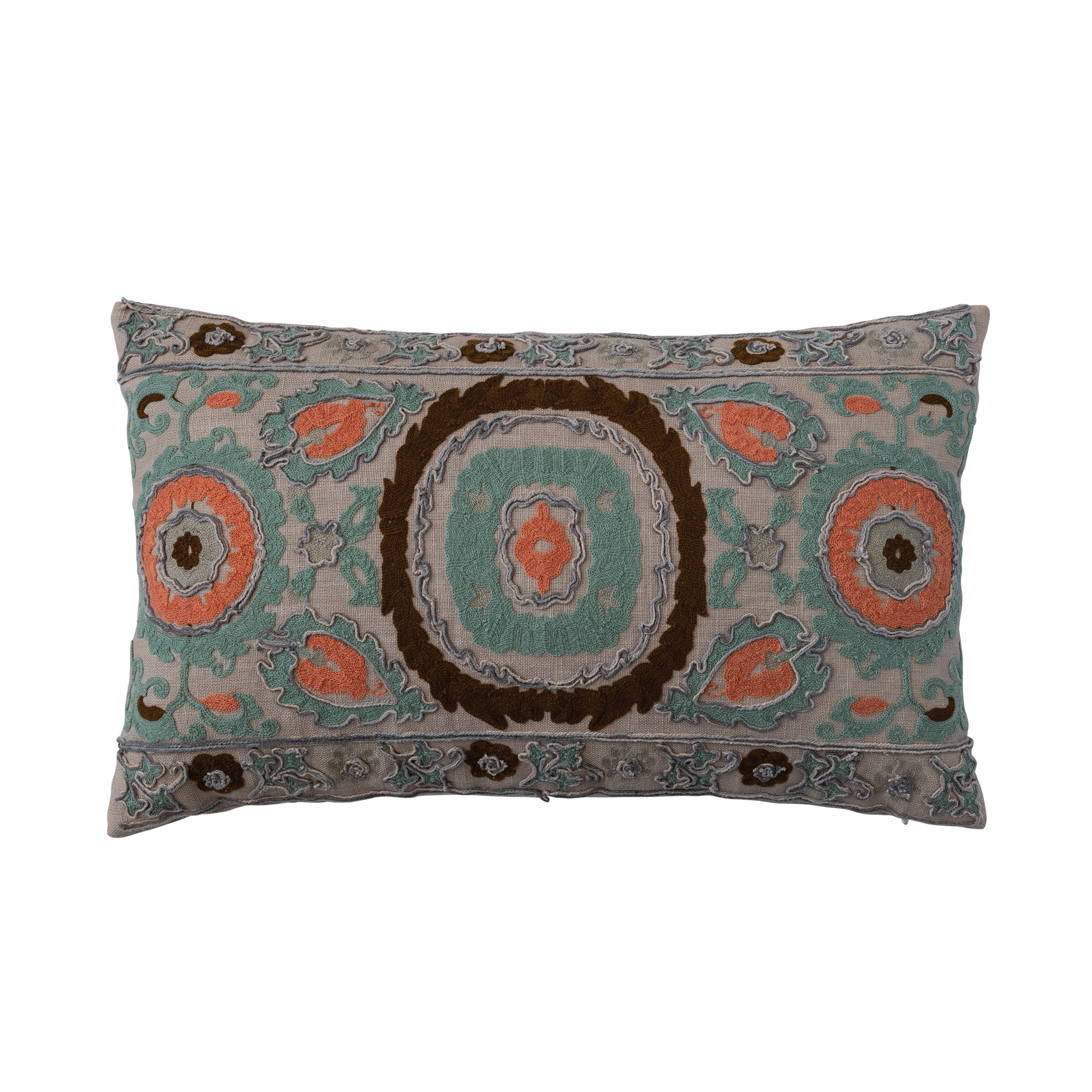 Creative Co-Op Cotton Lumbar Pillow with Botanical Embroidery ...