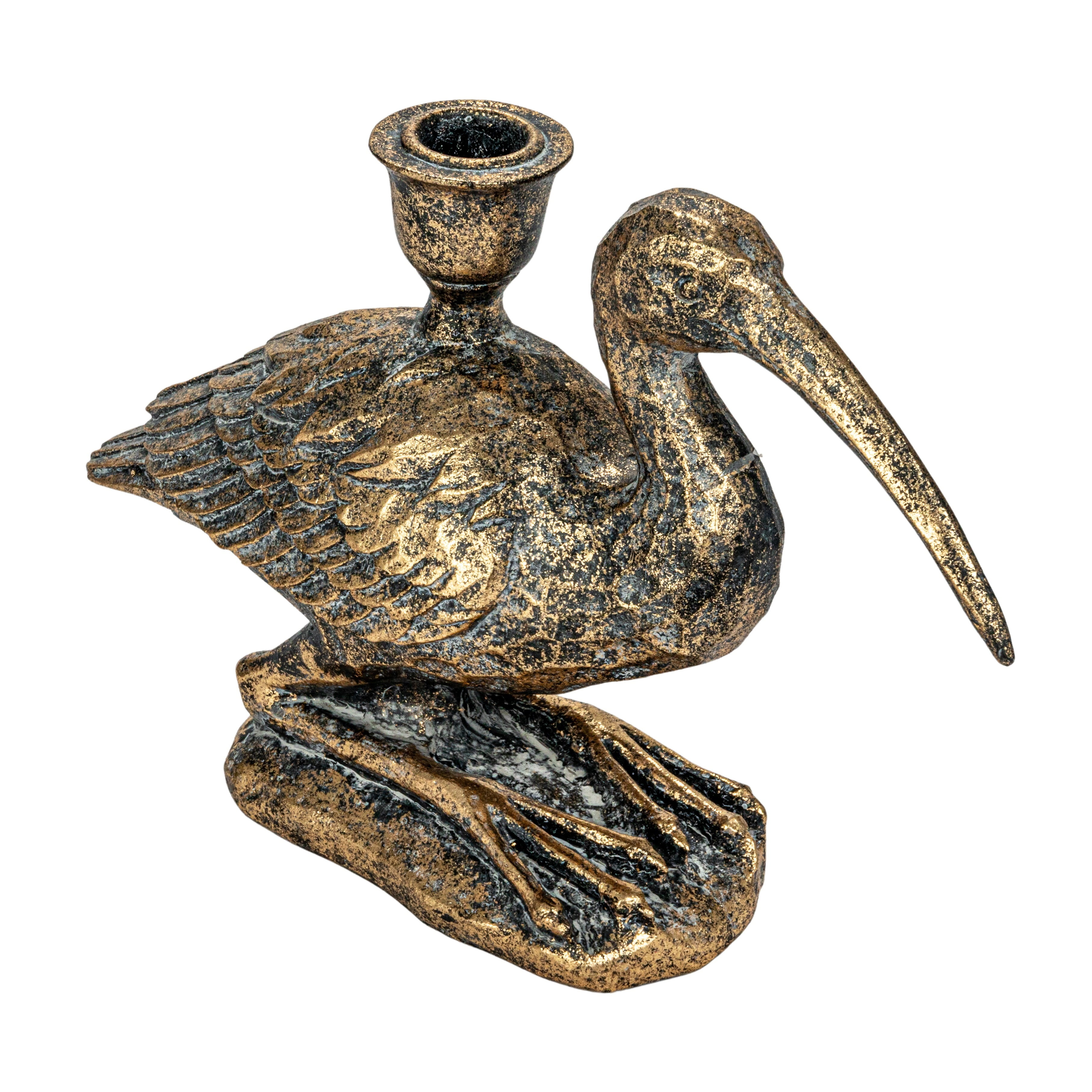 Creative Co-Op Decorartive Resin Bird Taper Holder, Distressed Gold ...