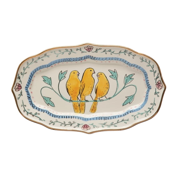 Creative Co-Op Decorative Ceramic Platter with Painted Bird Design ...