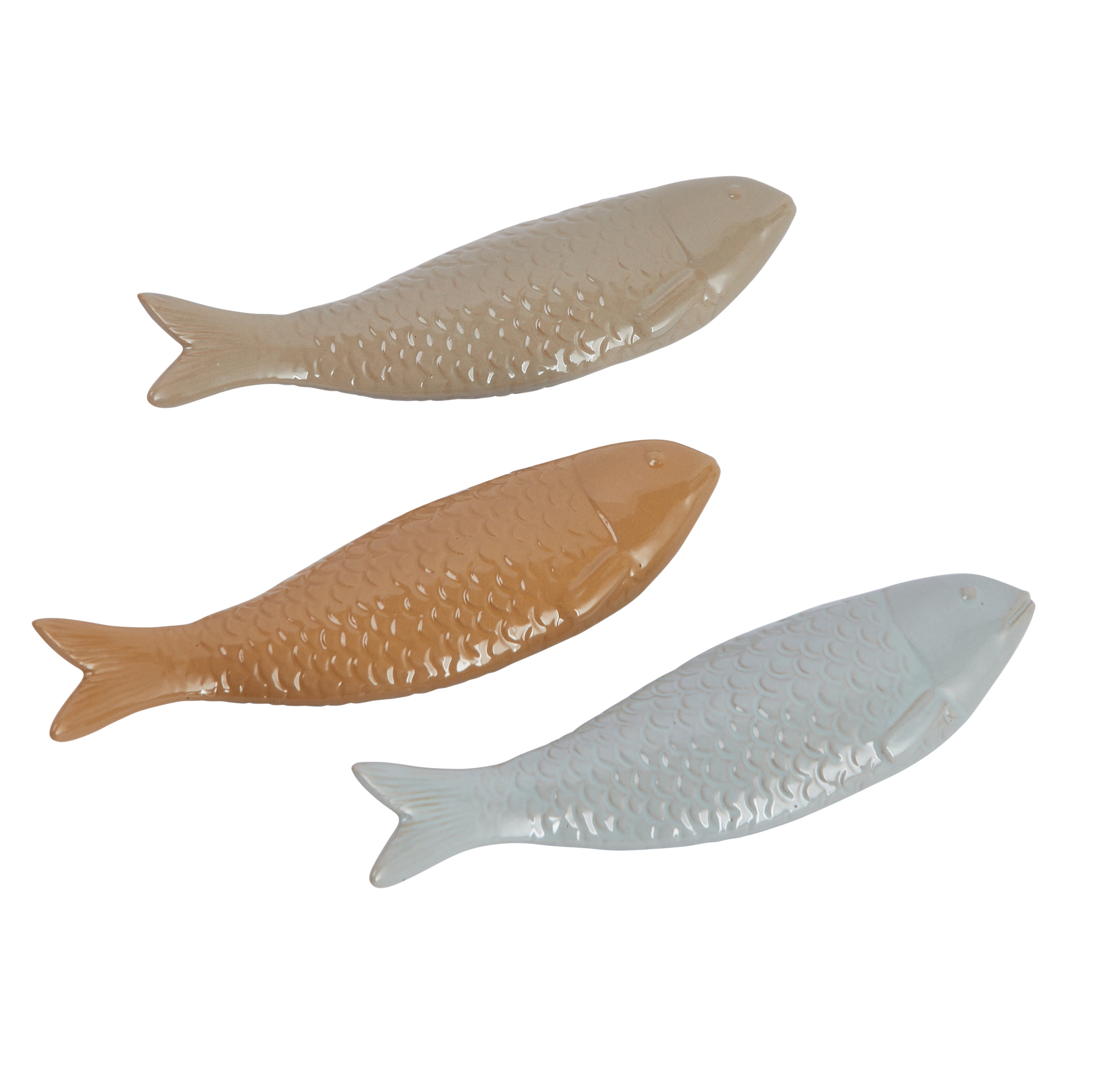 Creative Co-Op Decorative Embossed Stoneware Fish, Set of 3 Colors ...