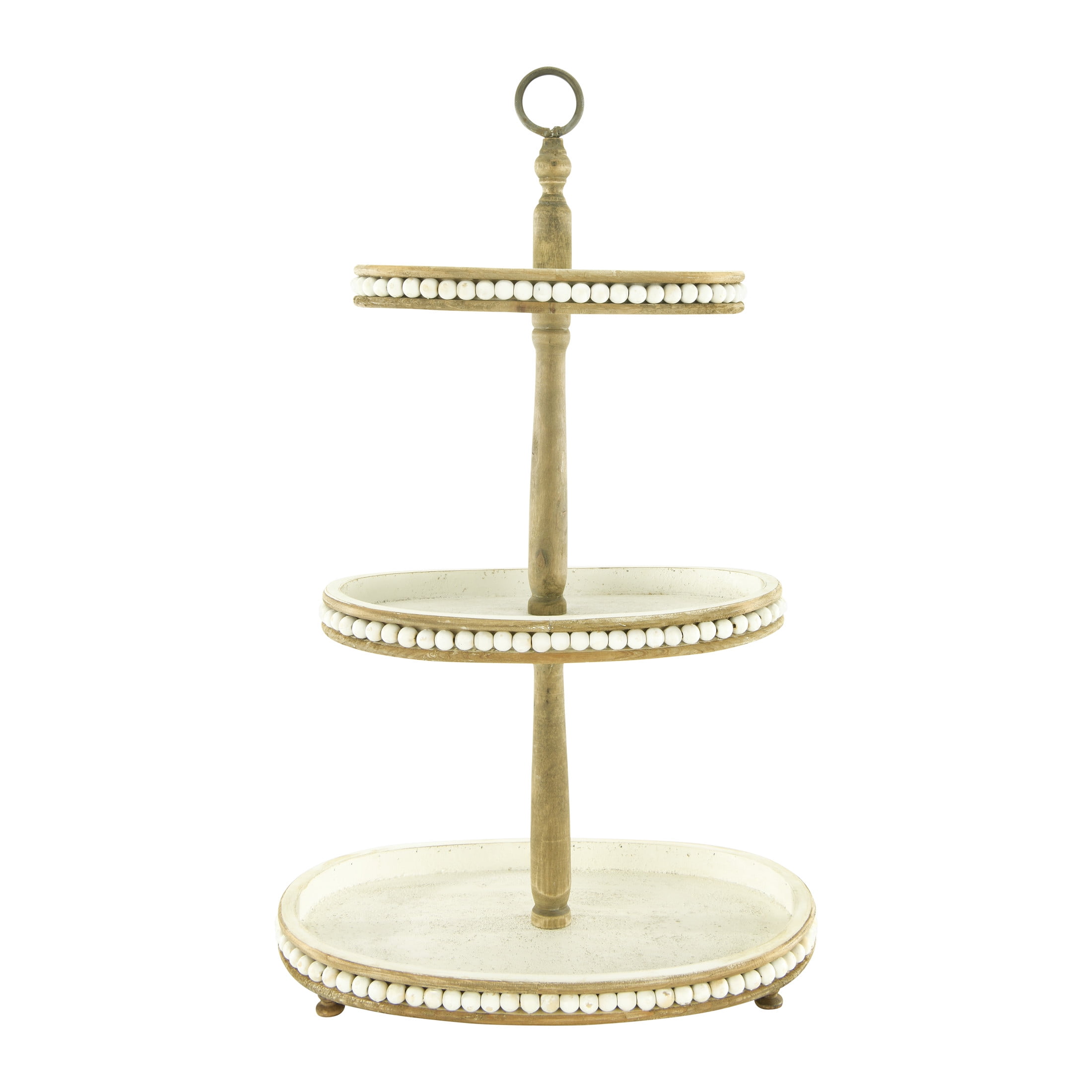 Creative Co-Op Decorative Oval 3-Tier Wood Tray with Handle - Walmart.com