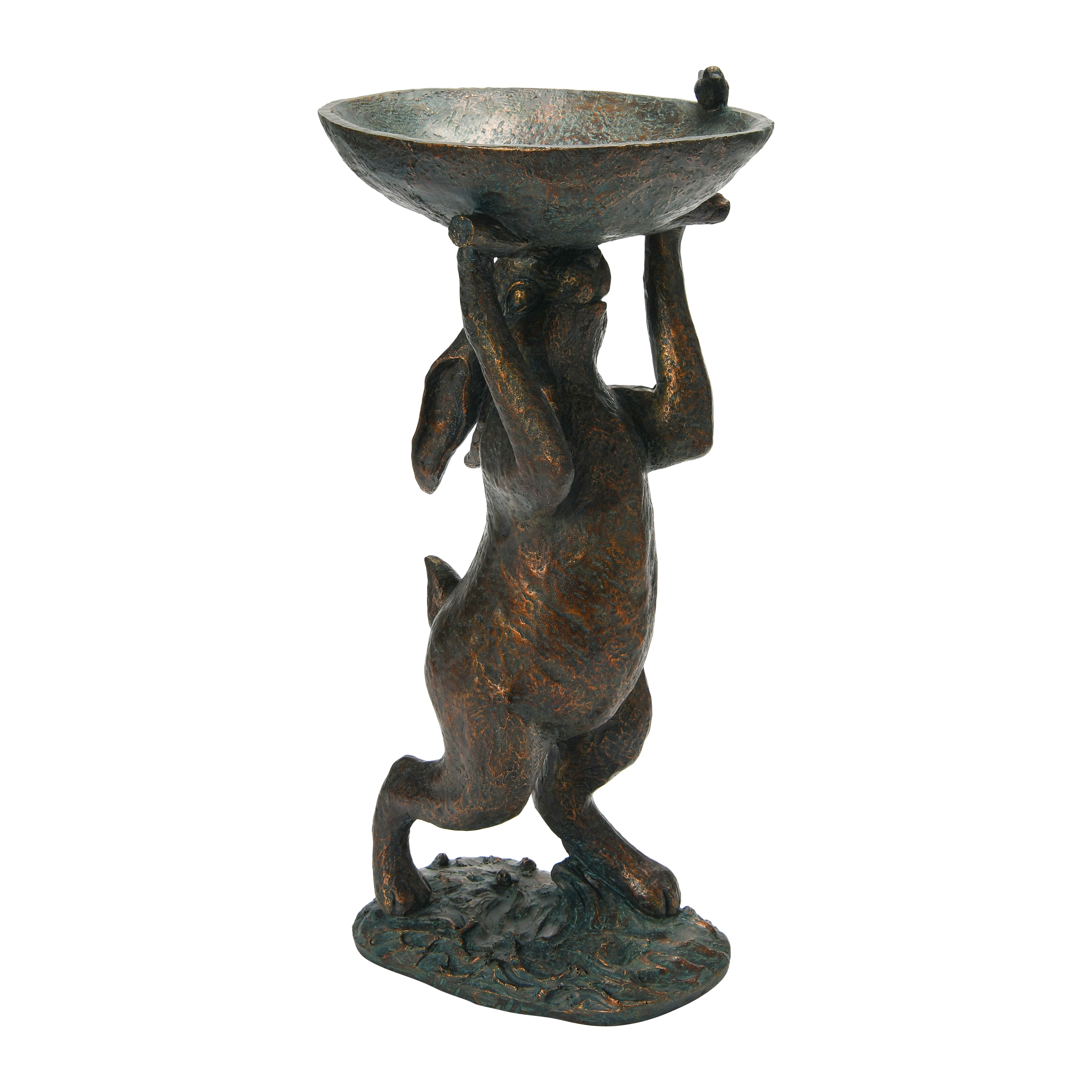 Creative Co-Op Decorative Resin Rabbit Bowl Bird Bath, Green Patina ...