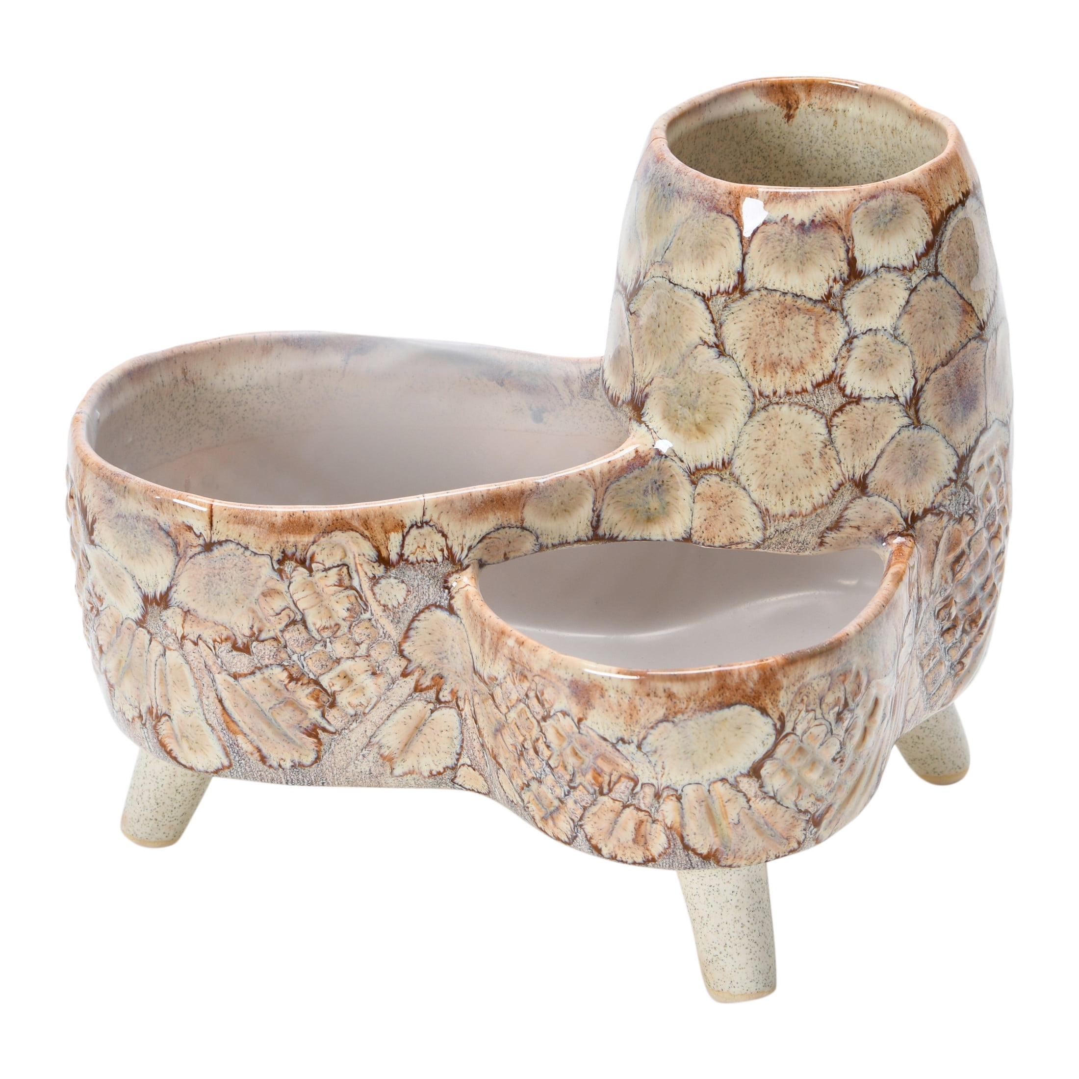 Creative Co-Op Decorative Stoneware Planter with 3 Openings and Pattern ...
