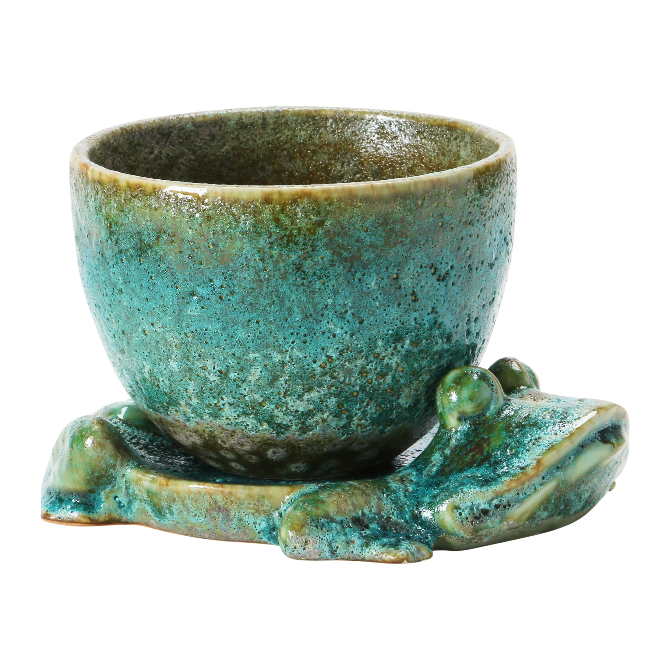 Creative Co-Op Stoneware Planter Pot, Frog Shaped Base, Reactive Glaze ...