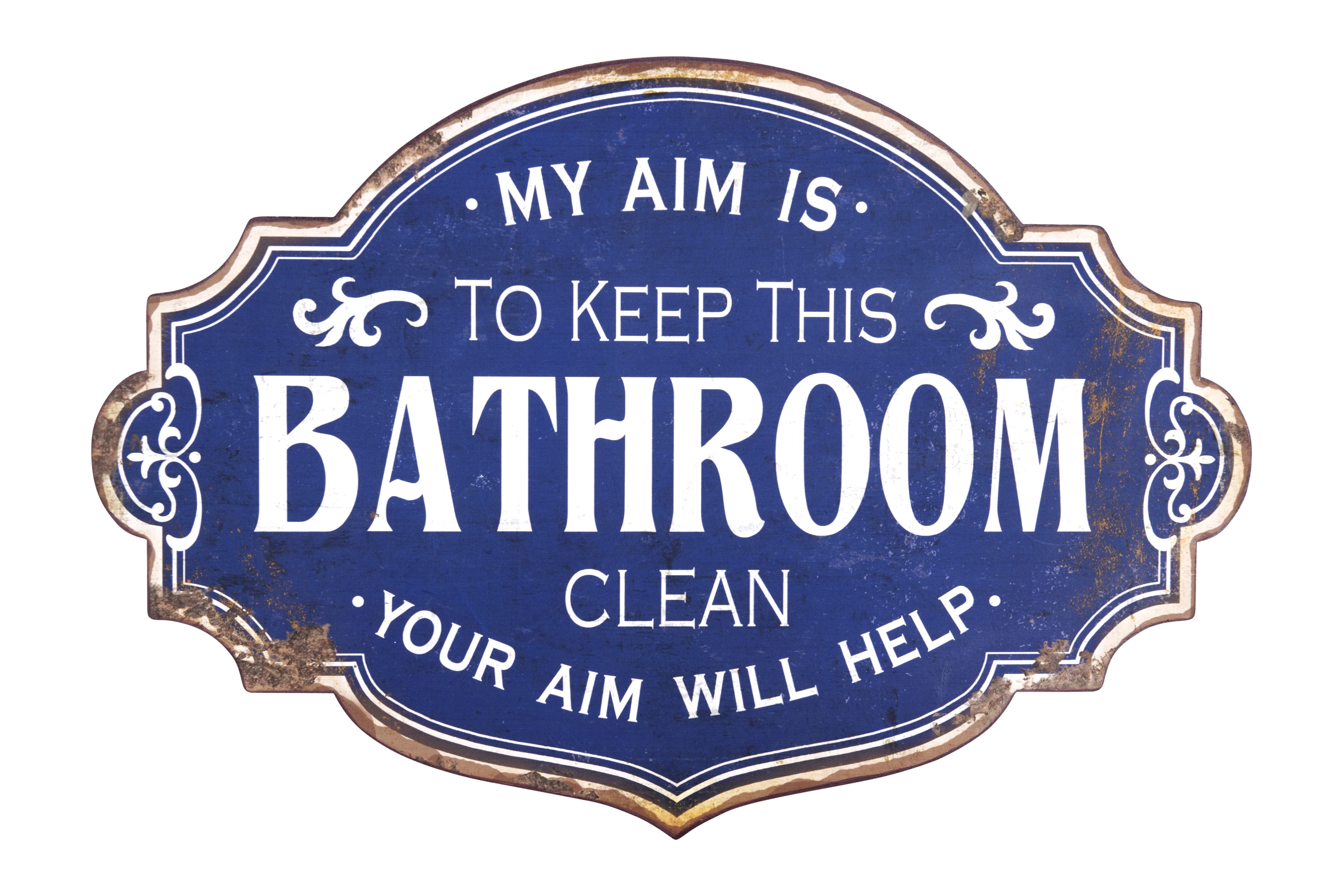 Creative Co-Op Distressed Blue "My Aim is to Keep this Bathroom Clean ...