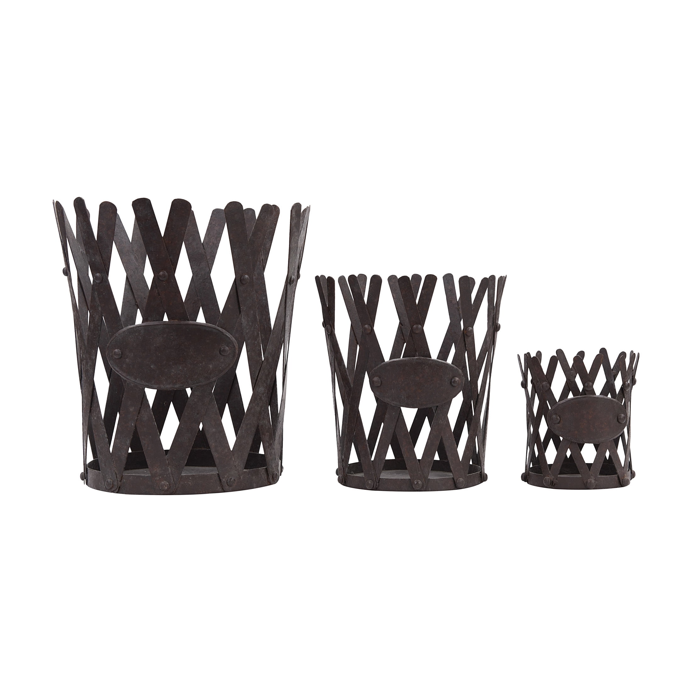 Creative Co-Op Distressed Brown Metal Planters with Accordion Style Sides (Set of 3 Sizes ...