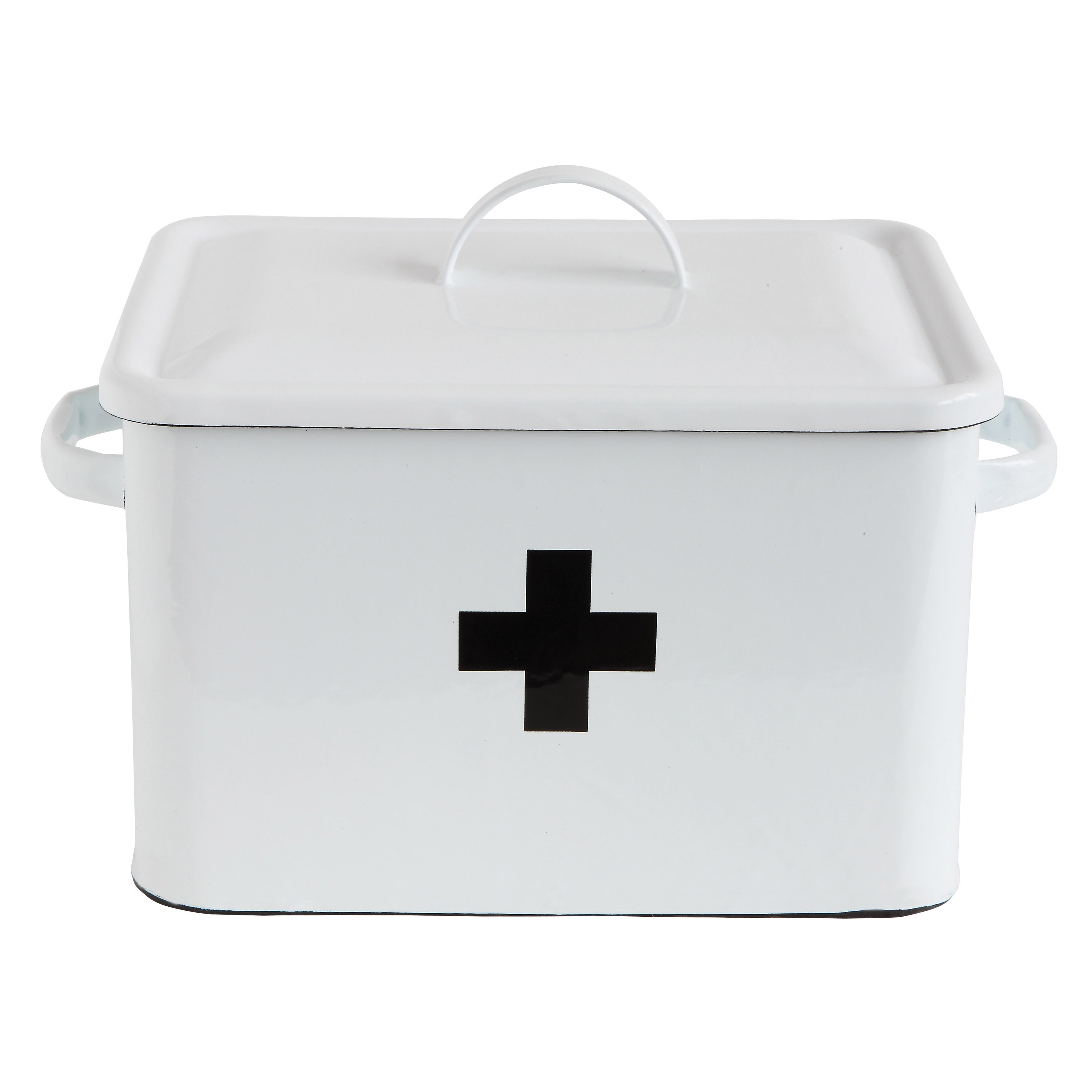 Creative Co-Op Enameled First Aid Box with Lid & Black Cross on Front ...