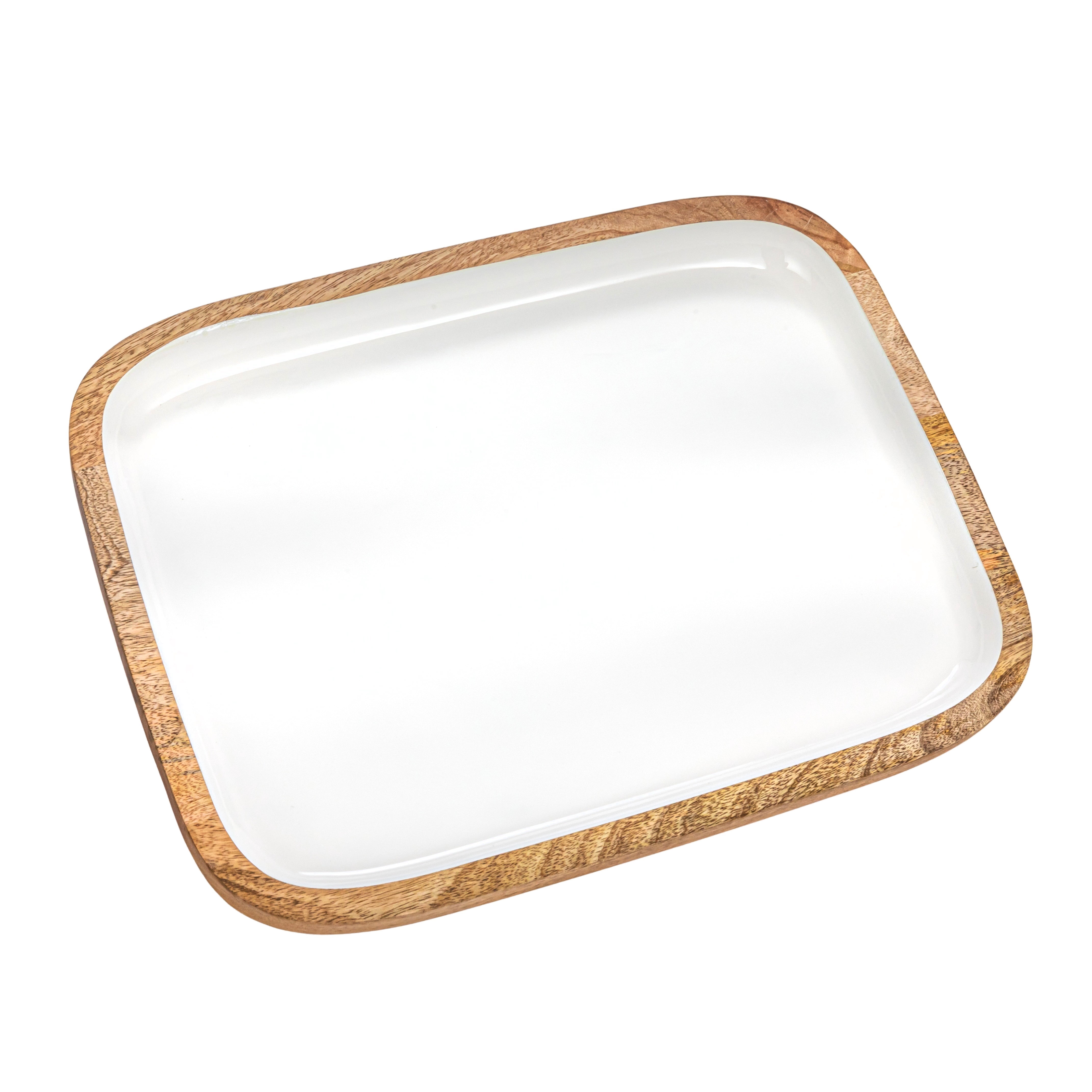 Creative Co-Op Enameled Mango Wood Tray, White and Natural - Walmart.com