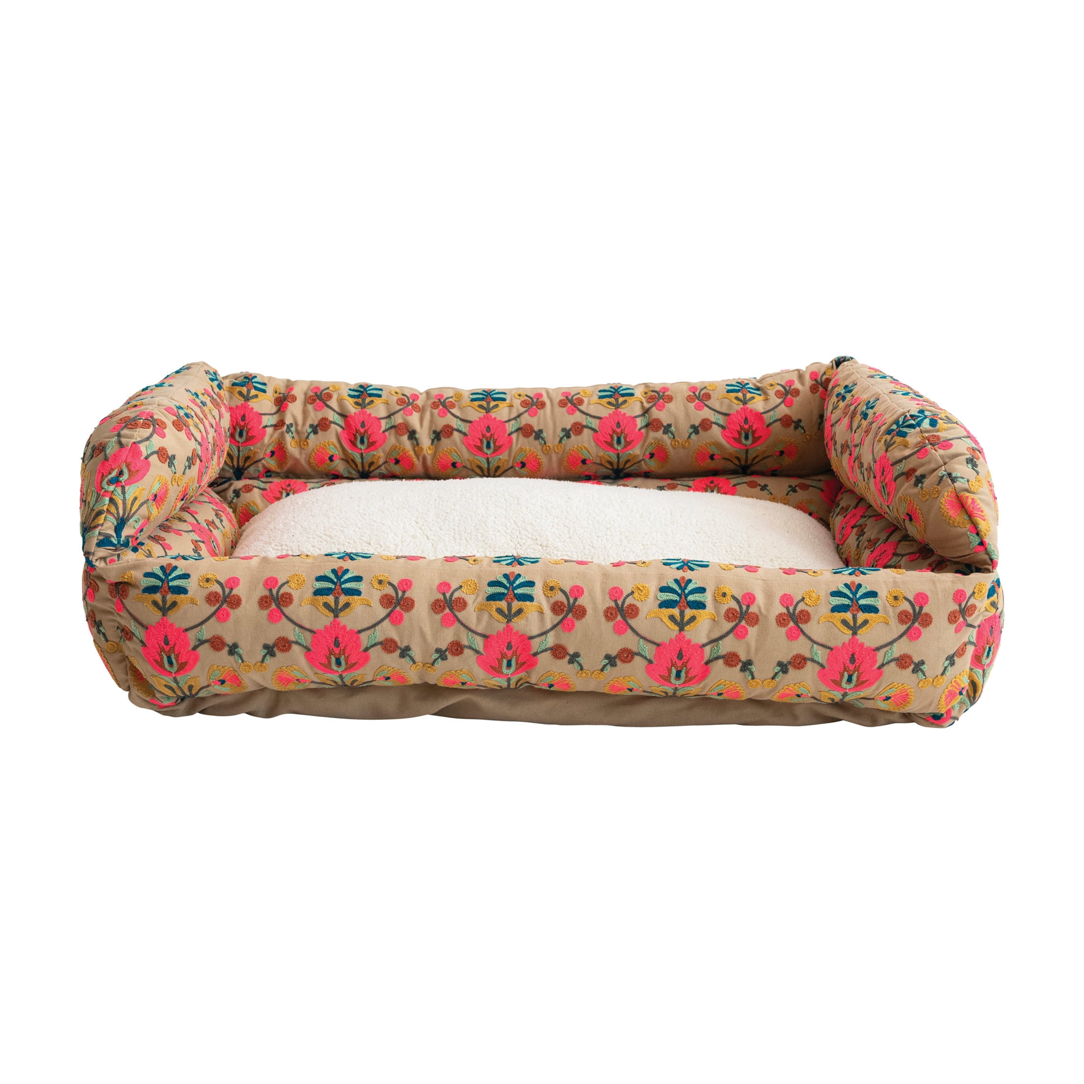 Creative Co-Op Floral Cotton and Sherpa Pet Bed, Multicolor - Walmart.com