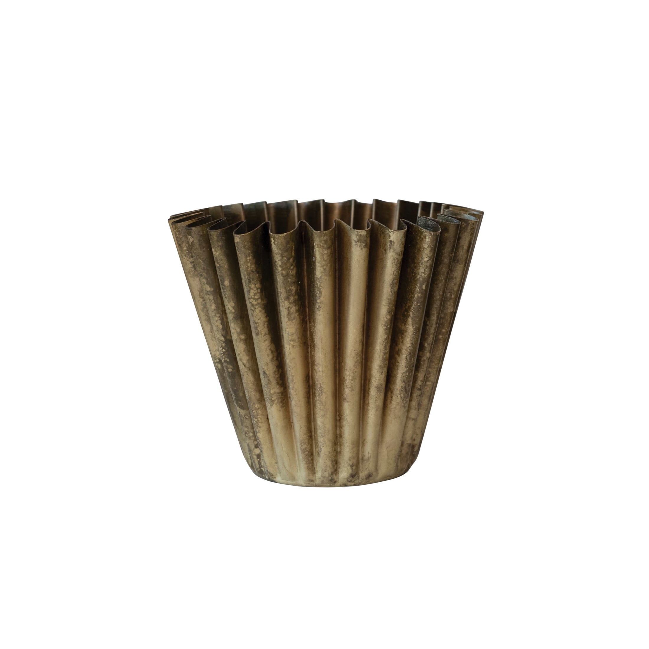 Creative Co-Op Fluted Metal Vase with Distressed Finish, Antique Brass ...