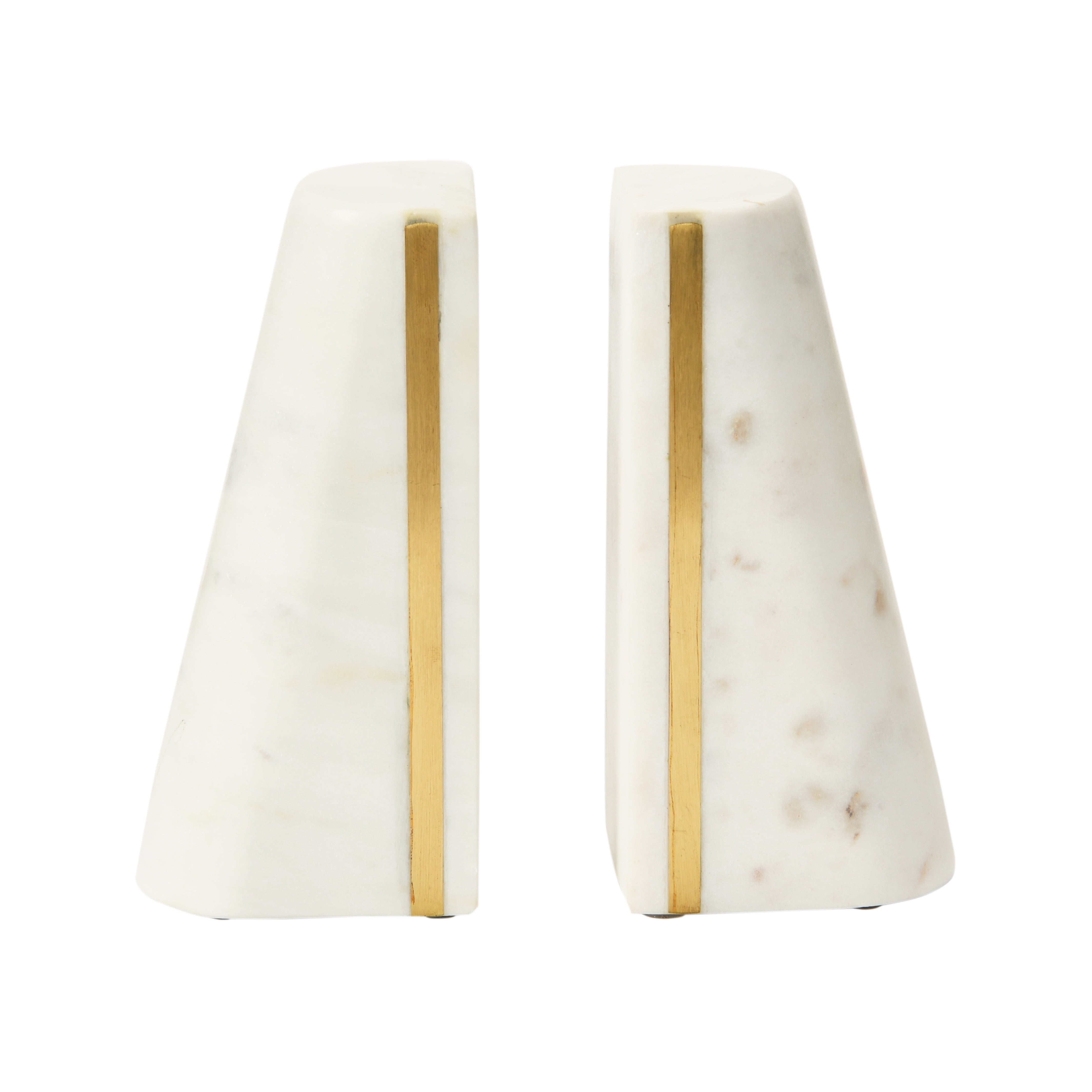 Creative Co-Op Decorative White Marble Bookends with Brass Inlay ...