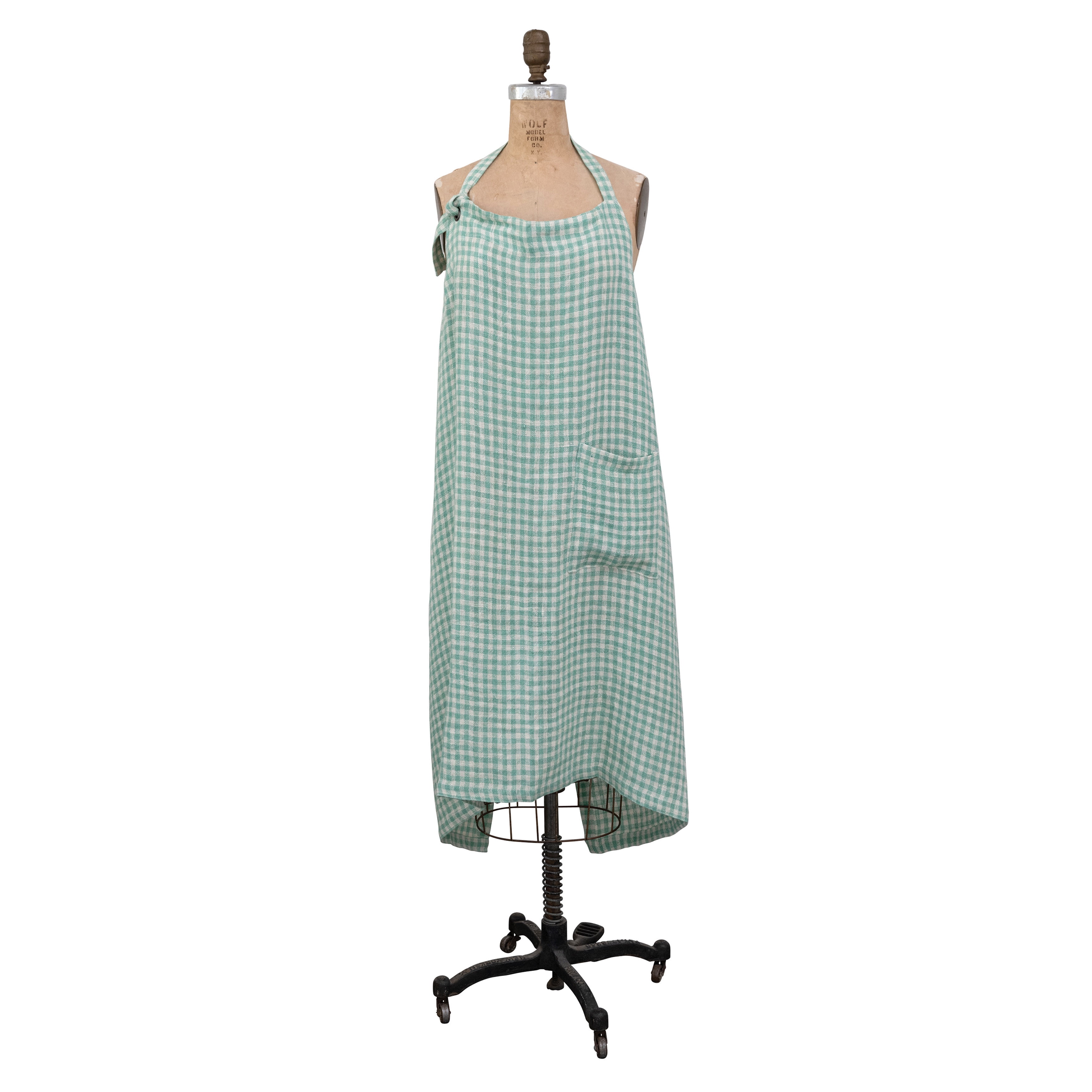 Creative Co-Op Gingham Woven Linen & Cotton Apron, Aqua - Walmart.com