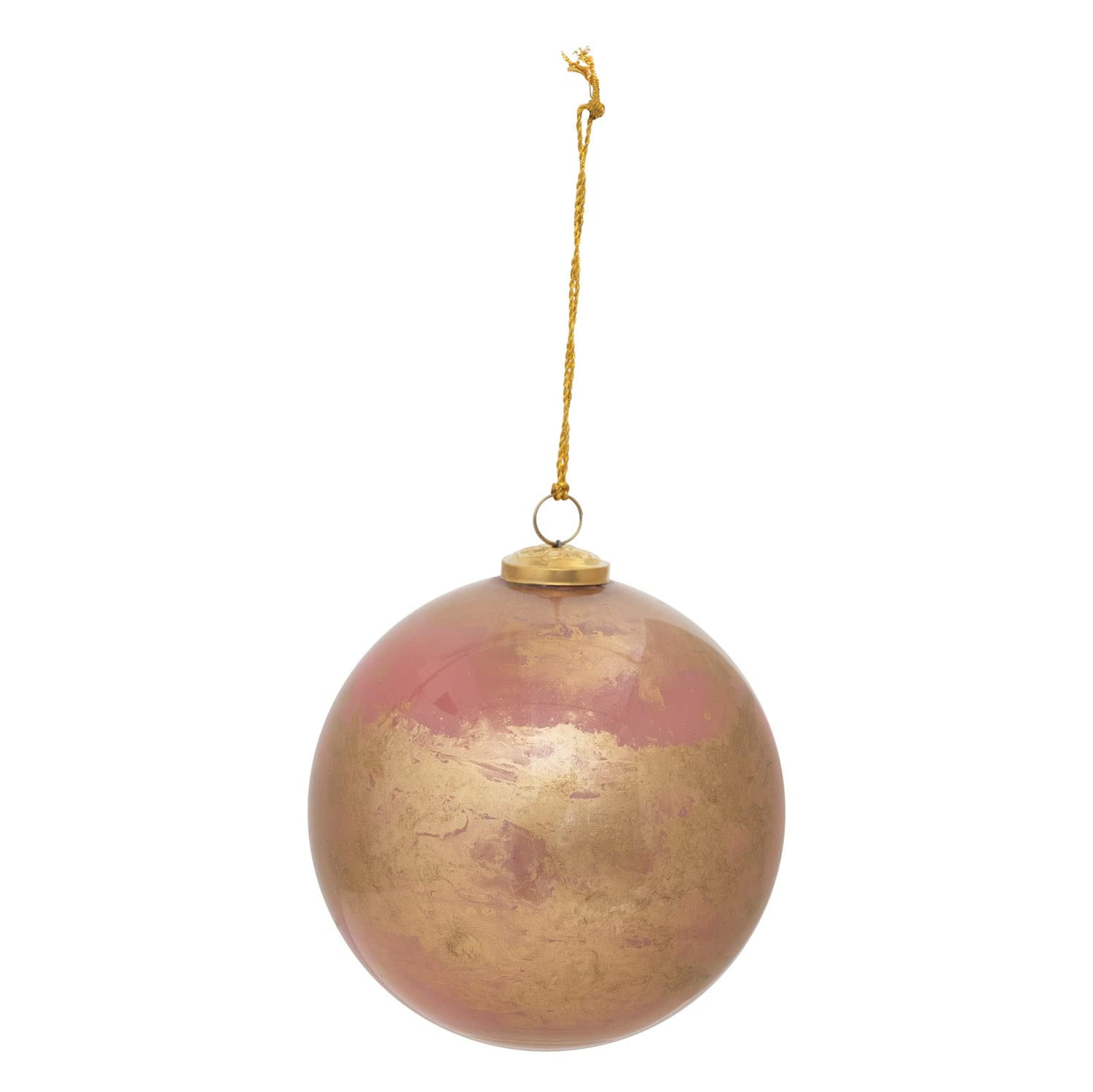 Creative Co-Op Glass Ball Ornament, Marbled BSL1 Pink and Gold Finish ...