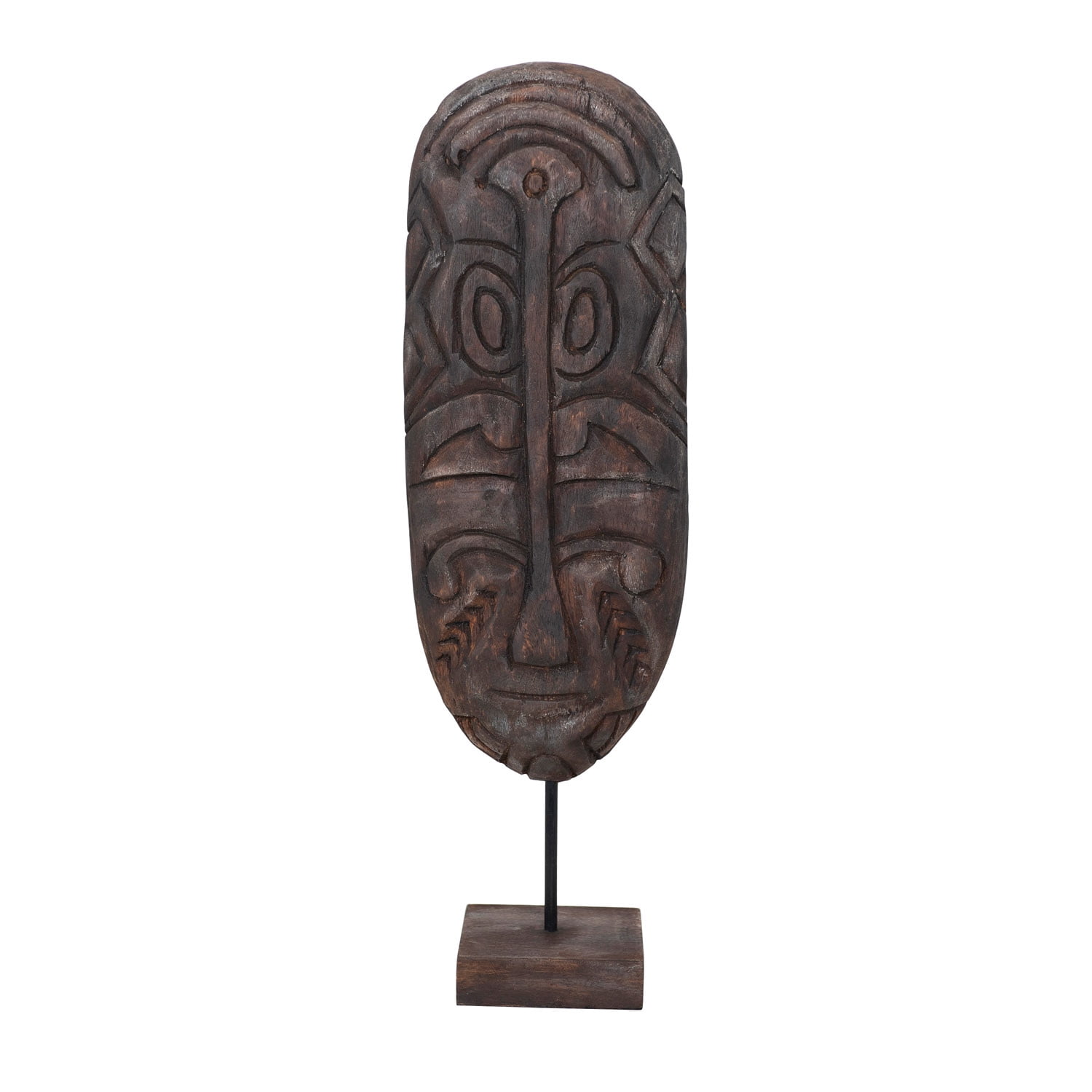 Creative Co-Op Hand-Carved Mango Wood Mask on Stand, Dark Finish ...