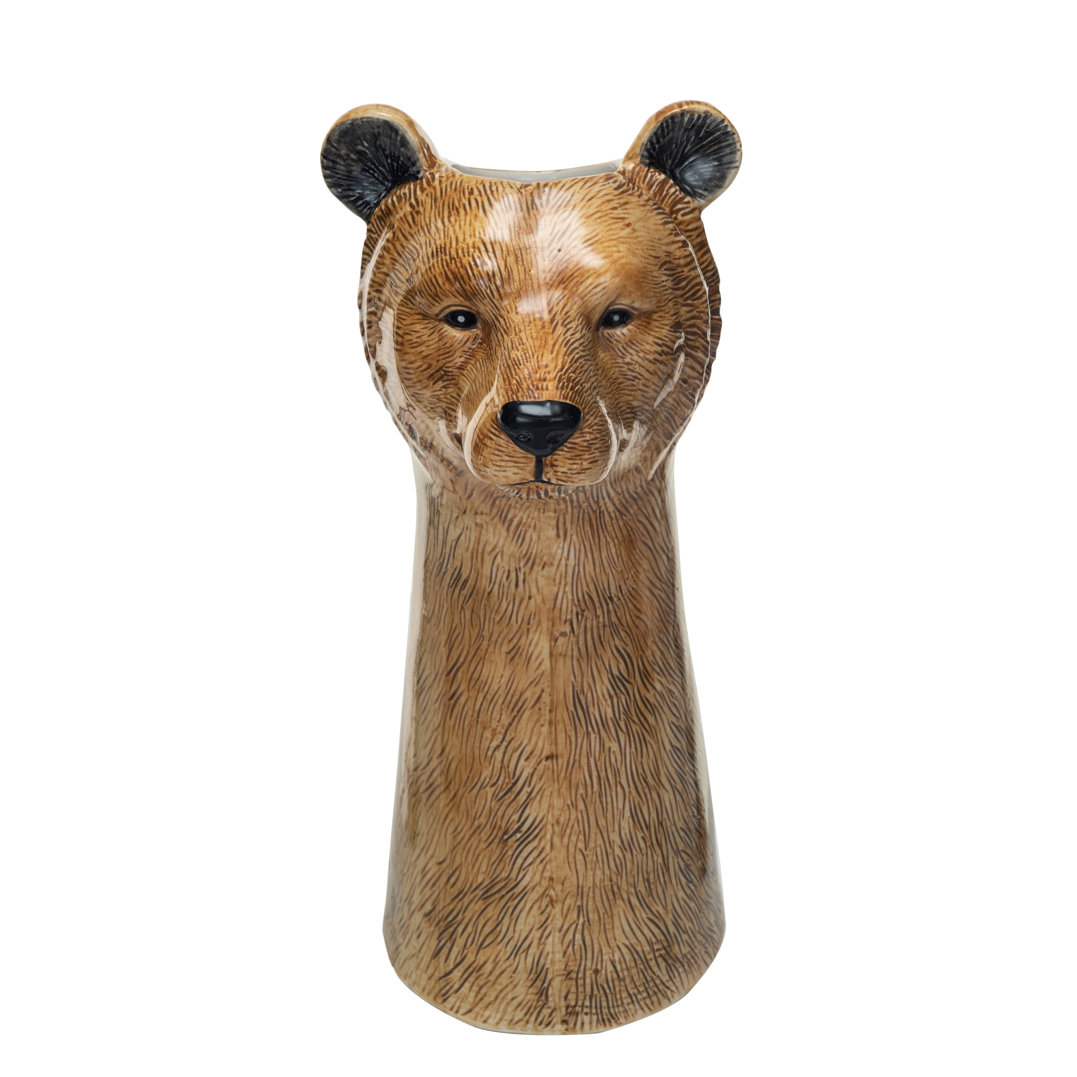 Creative Co-Op Hand-Painted Decorative Stoneware Bear Vase, Brown ...