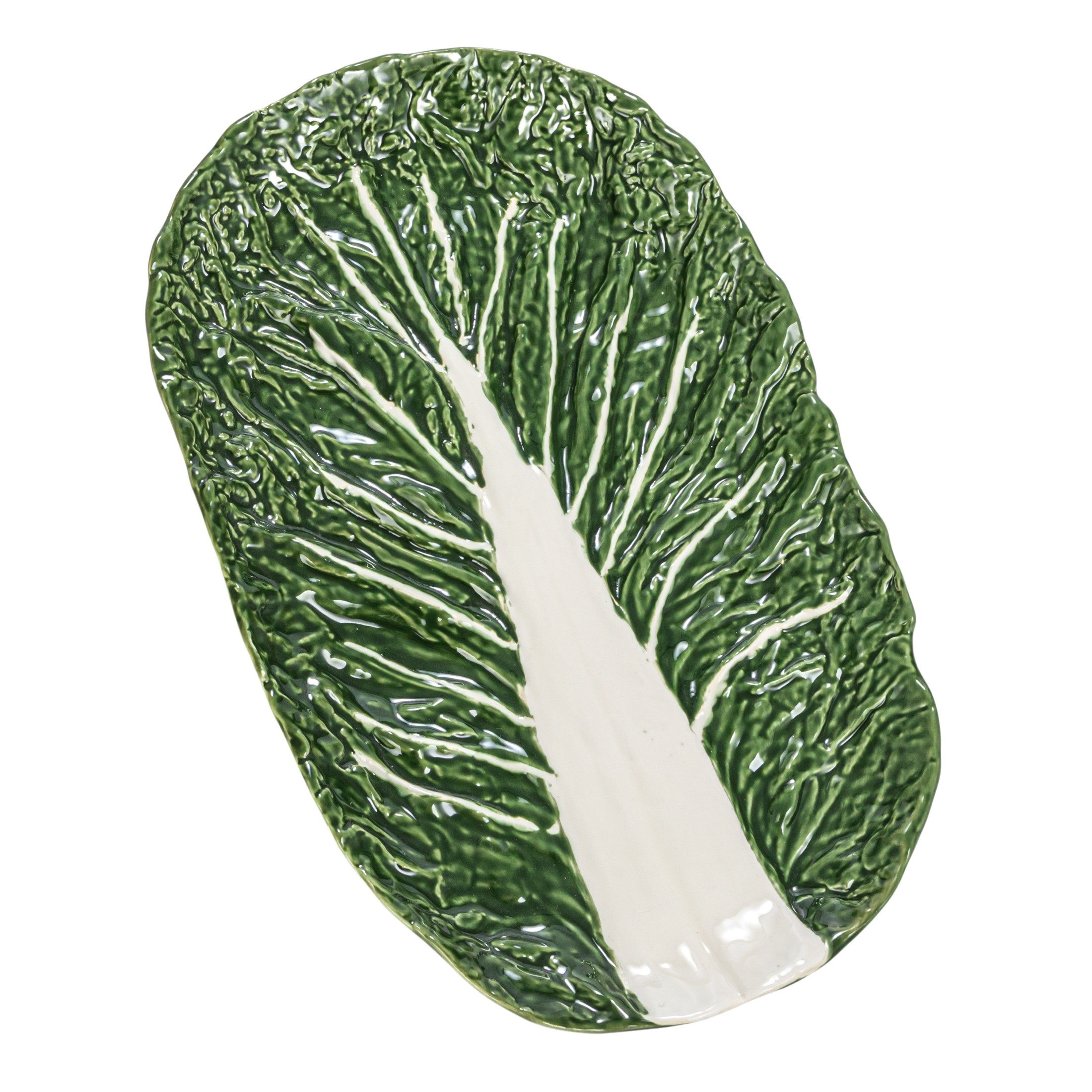 Creative Co-Op Hand-Painted Embossed Ceramic Cabbage Plate, Green and ...