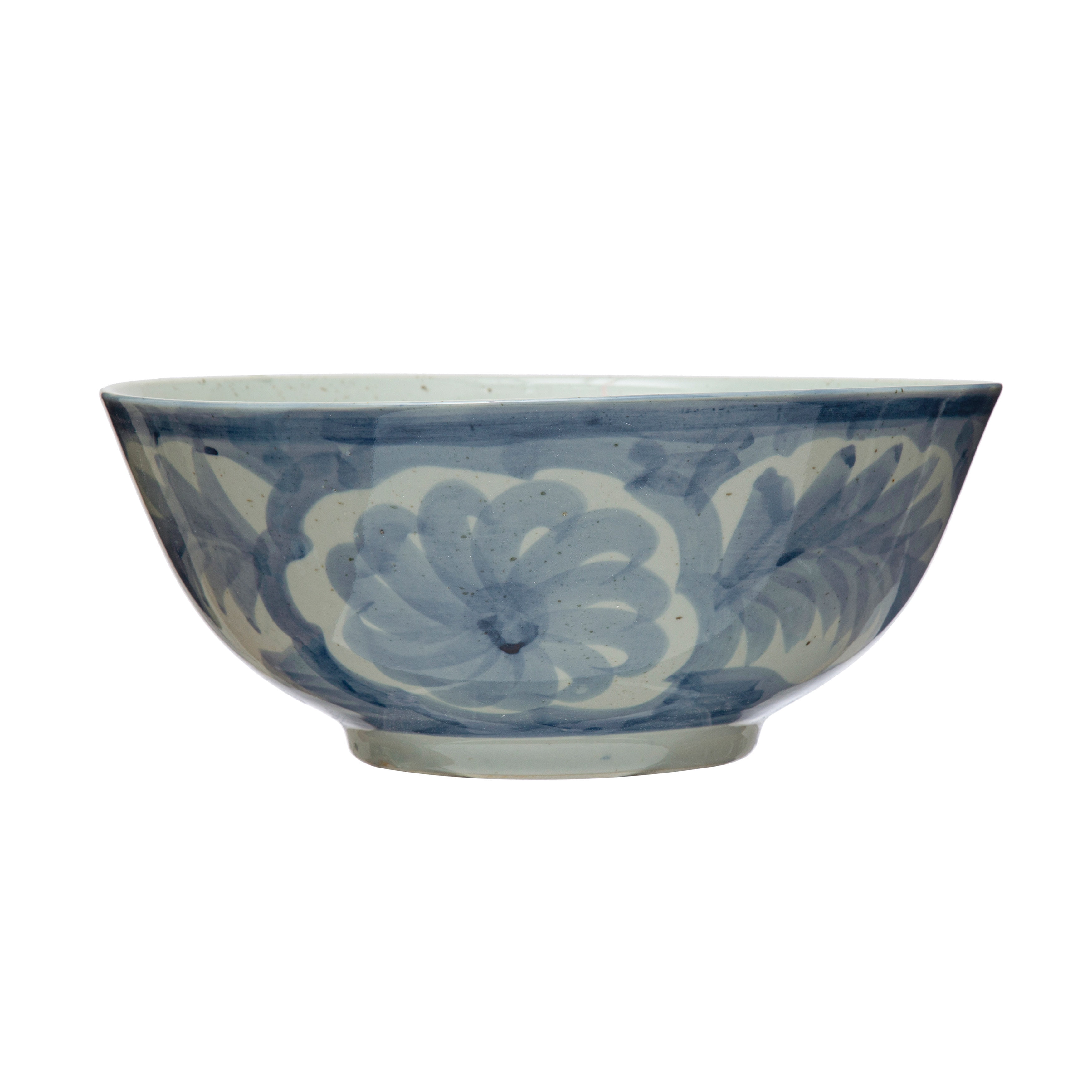 Creative Co-Op Hand Painted Stoneware Bowl with Floral Design, Blue and ...