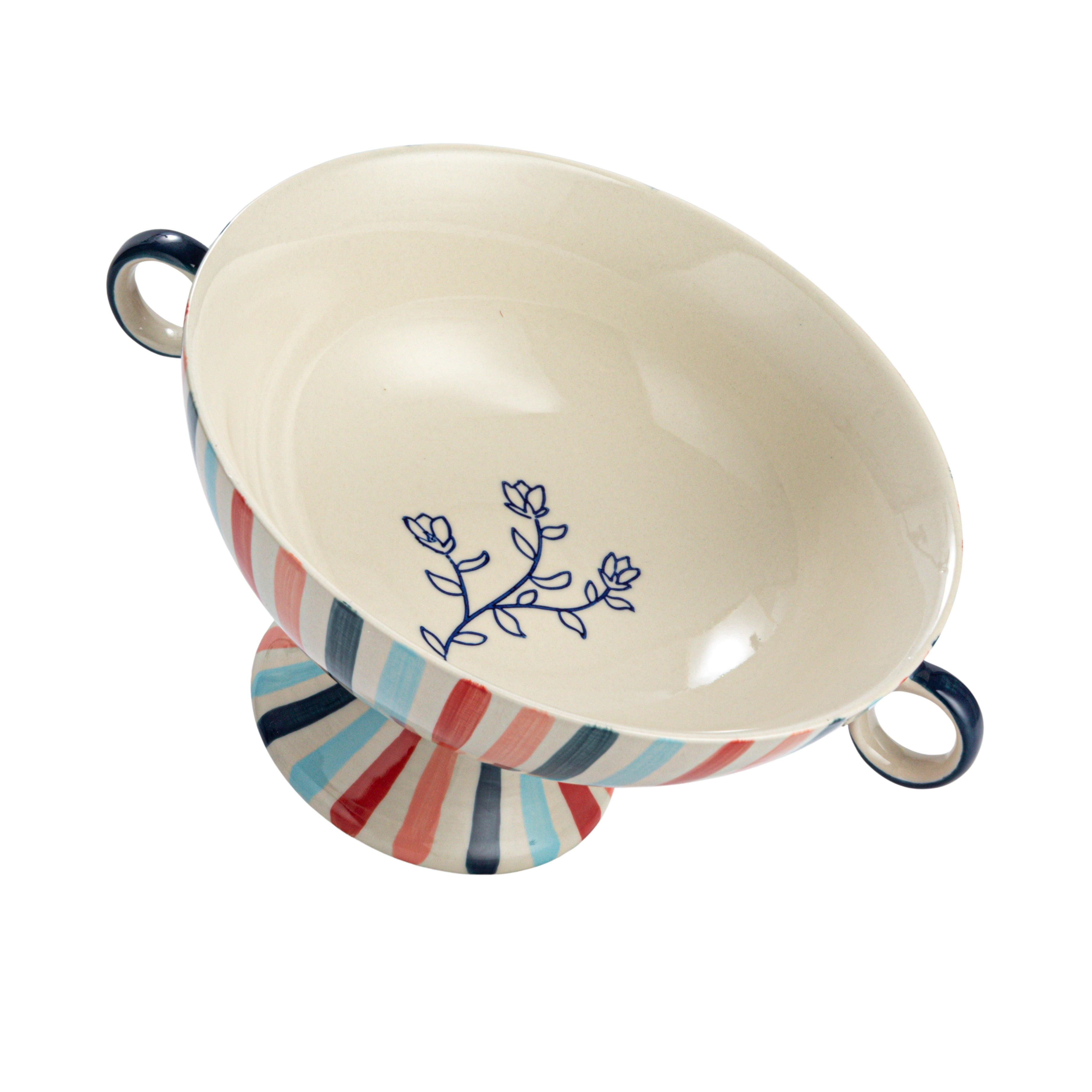 Creative Co-Op Hand-Painted Stoneware Footed Bowl with Handles and ...