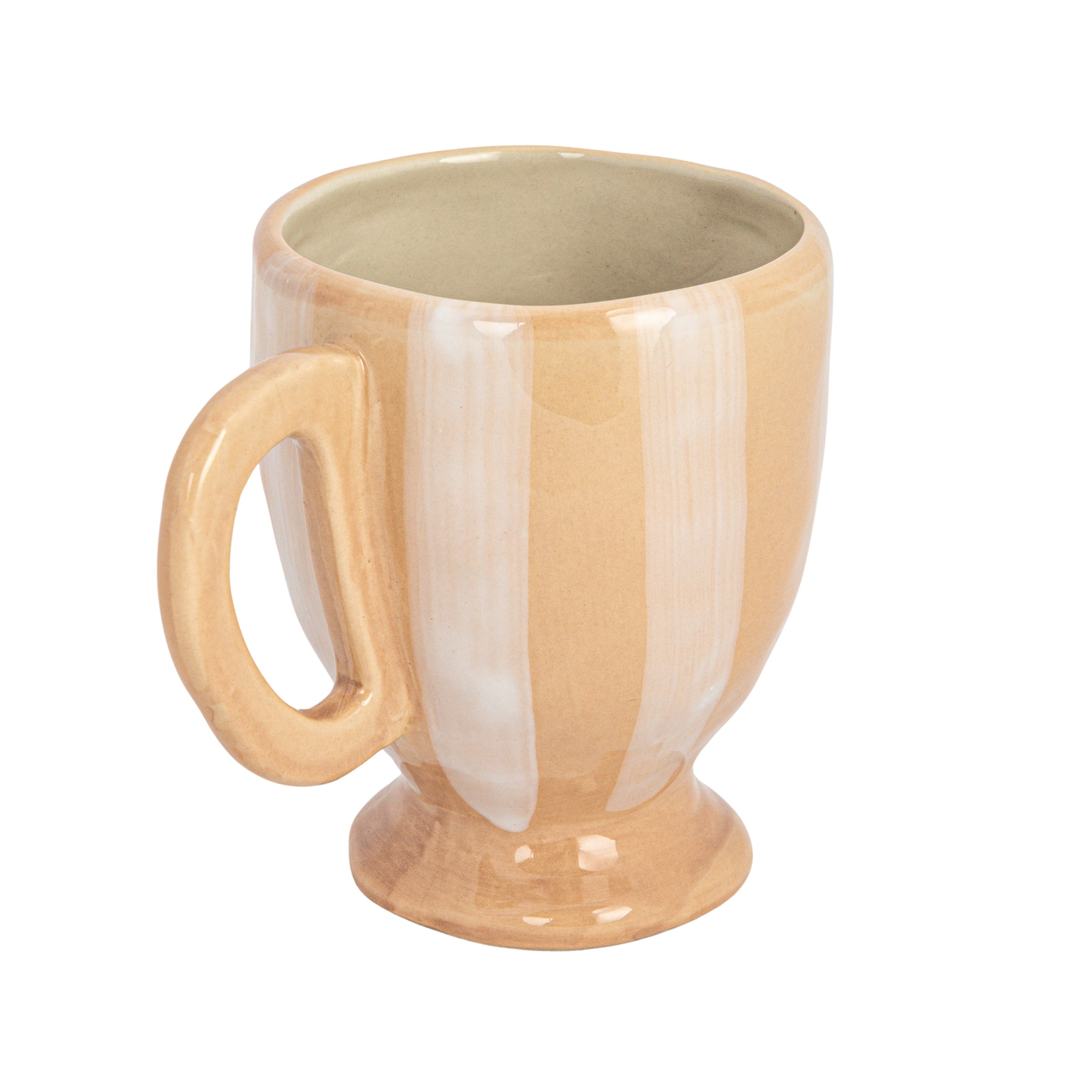Creative Co-Op Hand-Painted Stoneware Footed Mug with Stripes, Brown ...