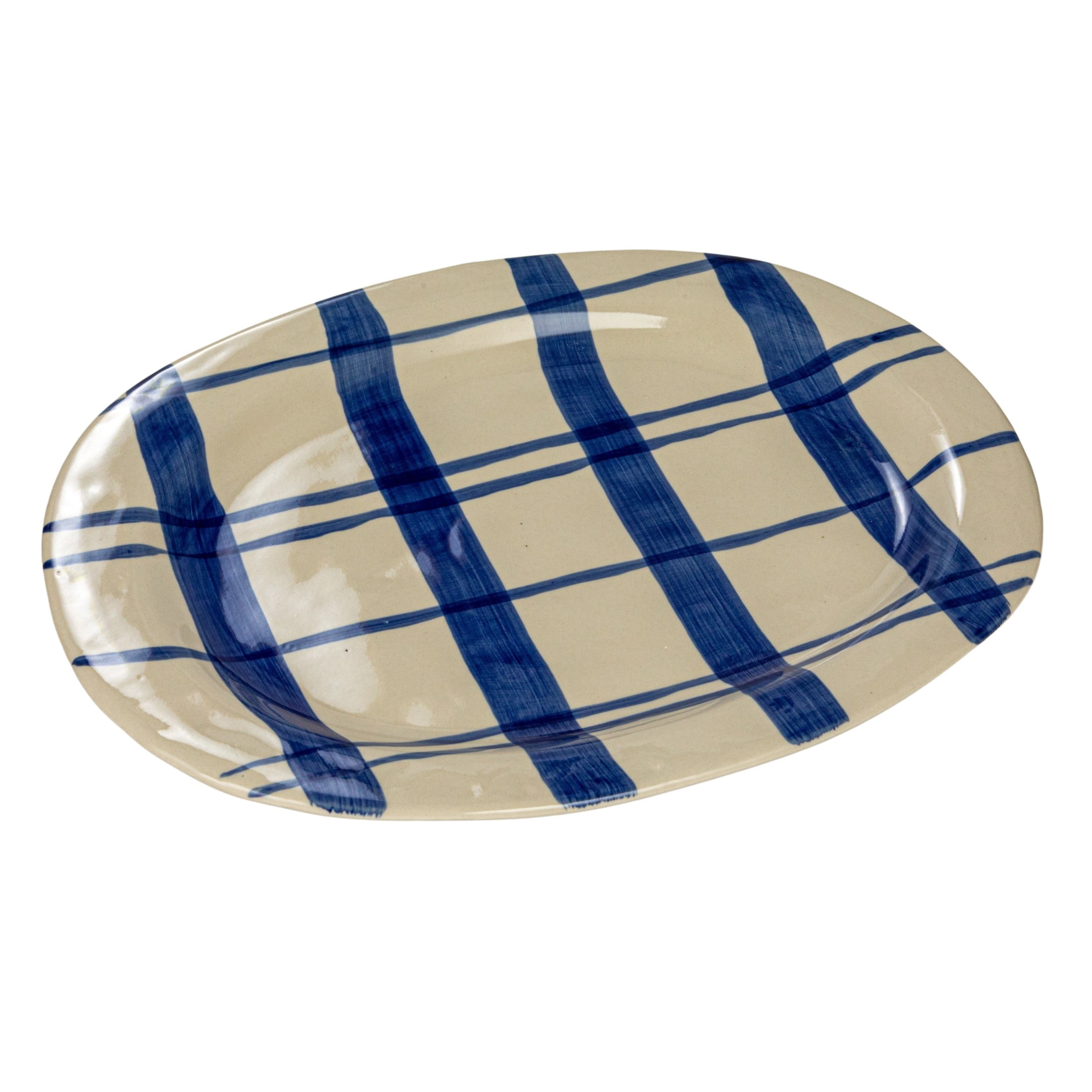 Creative Co-Op Hand-Painted Stripe Stoneware Oval Platter with Wax ...