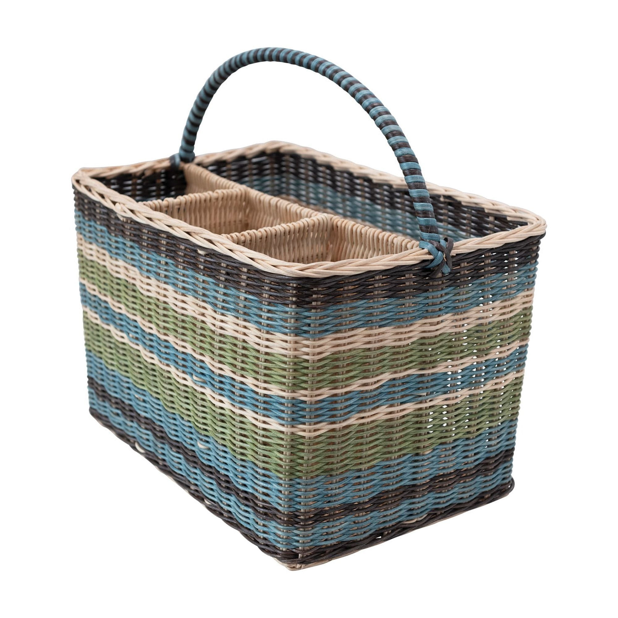 Creative Co-Op Hand-Woven Rattan Striped Caddy with 4 Sections and ...