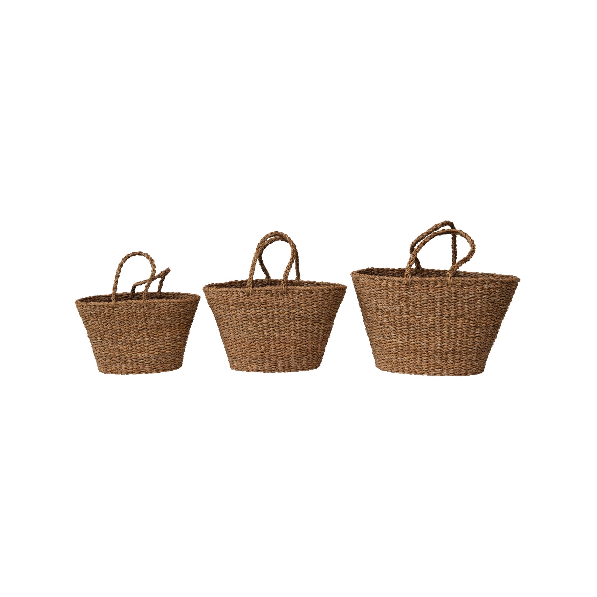 Creative Co-Op Hand-Woven Seagrass Totes with Handles, Natural, Set of ...