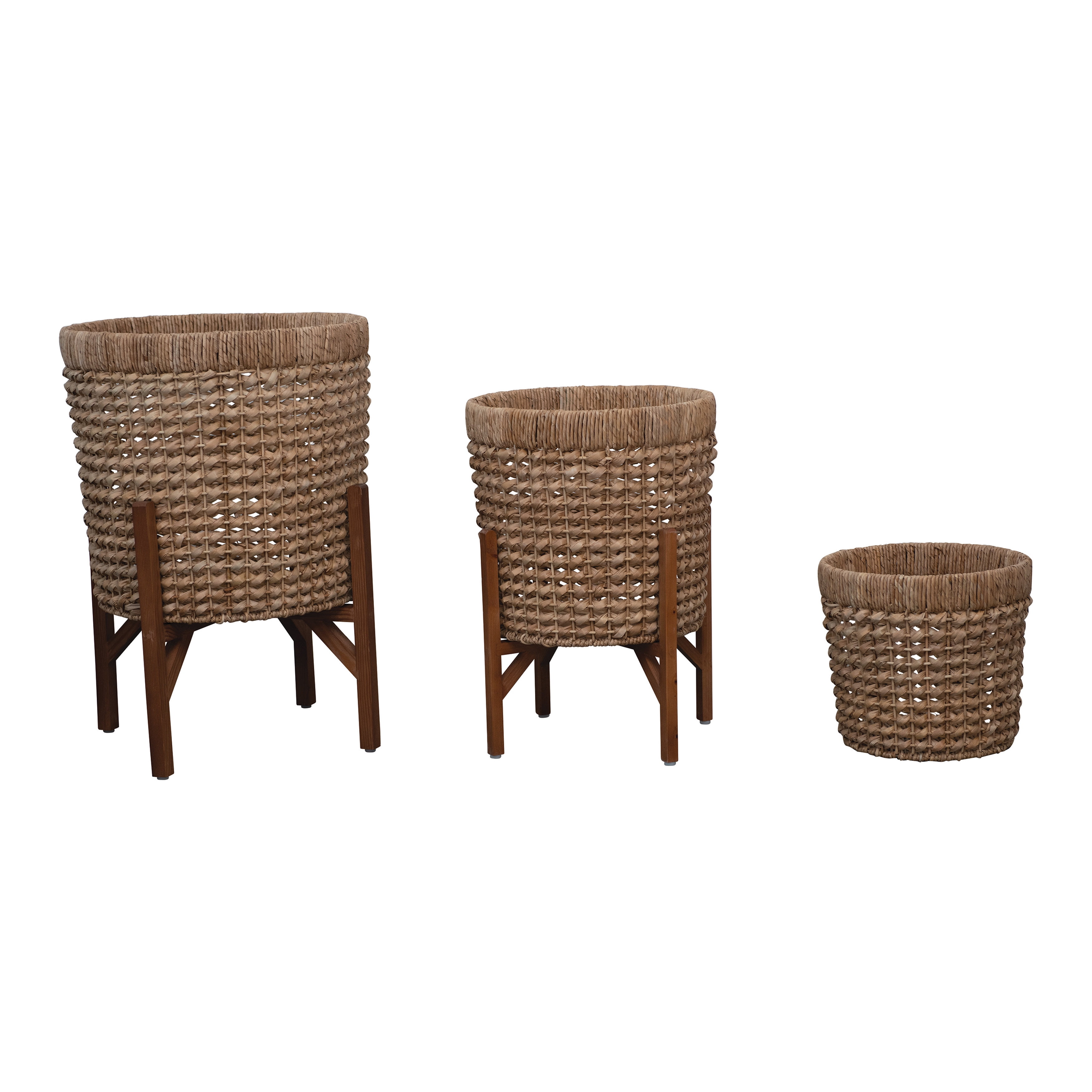 Creative Co-Op Hand-Woven Seagrass and Rattan Planters with 2 Wood ...
