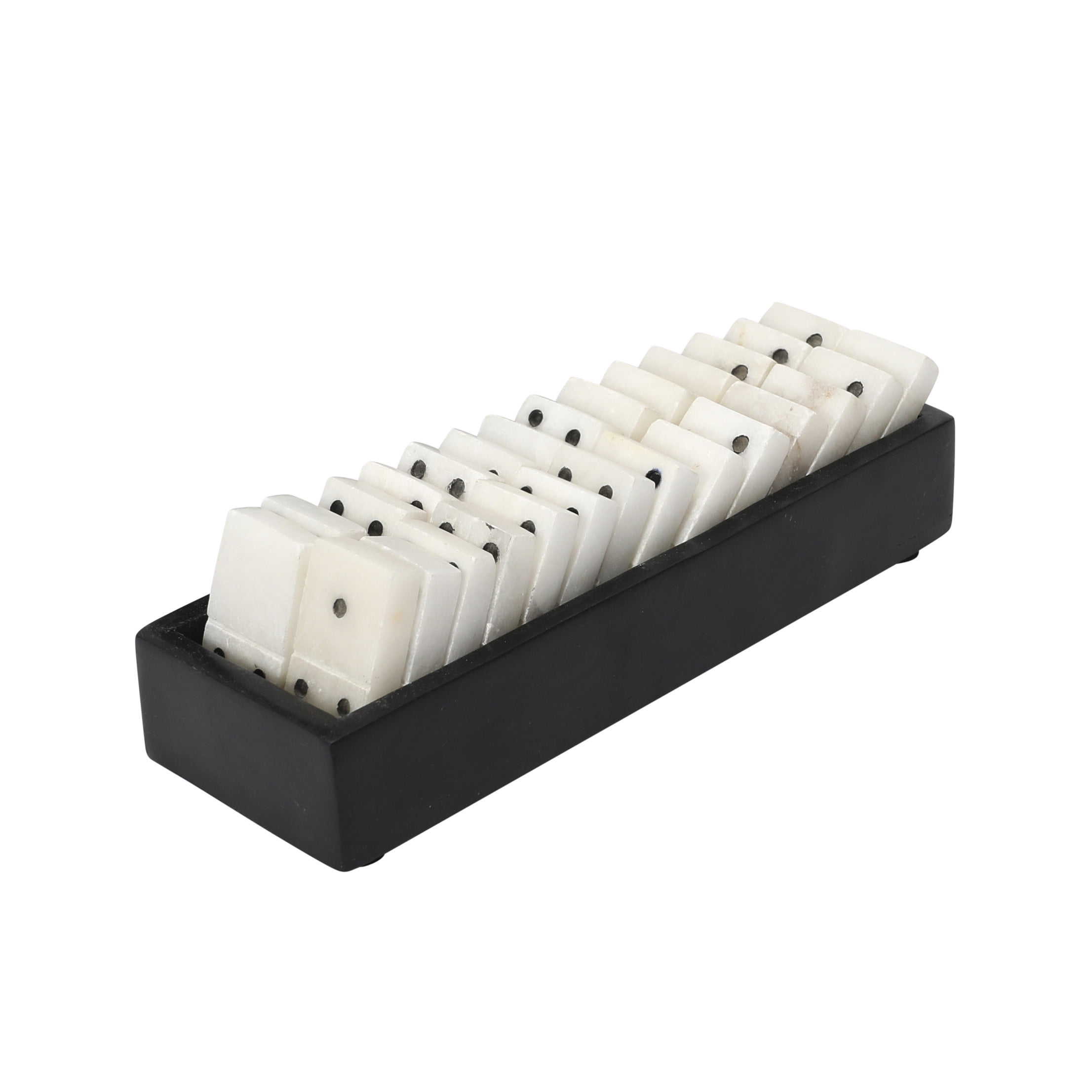 Creative Co-Op Handmade Alabaster Dominos in Soapstone Tray, Black and ...