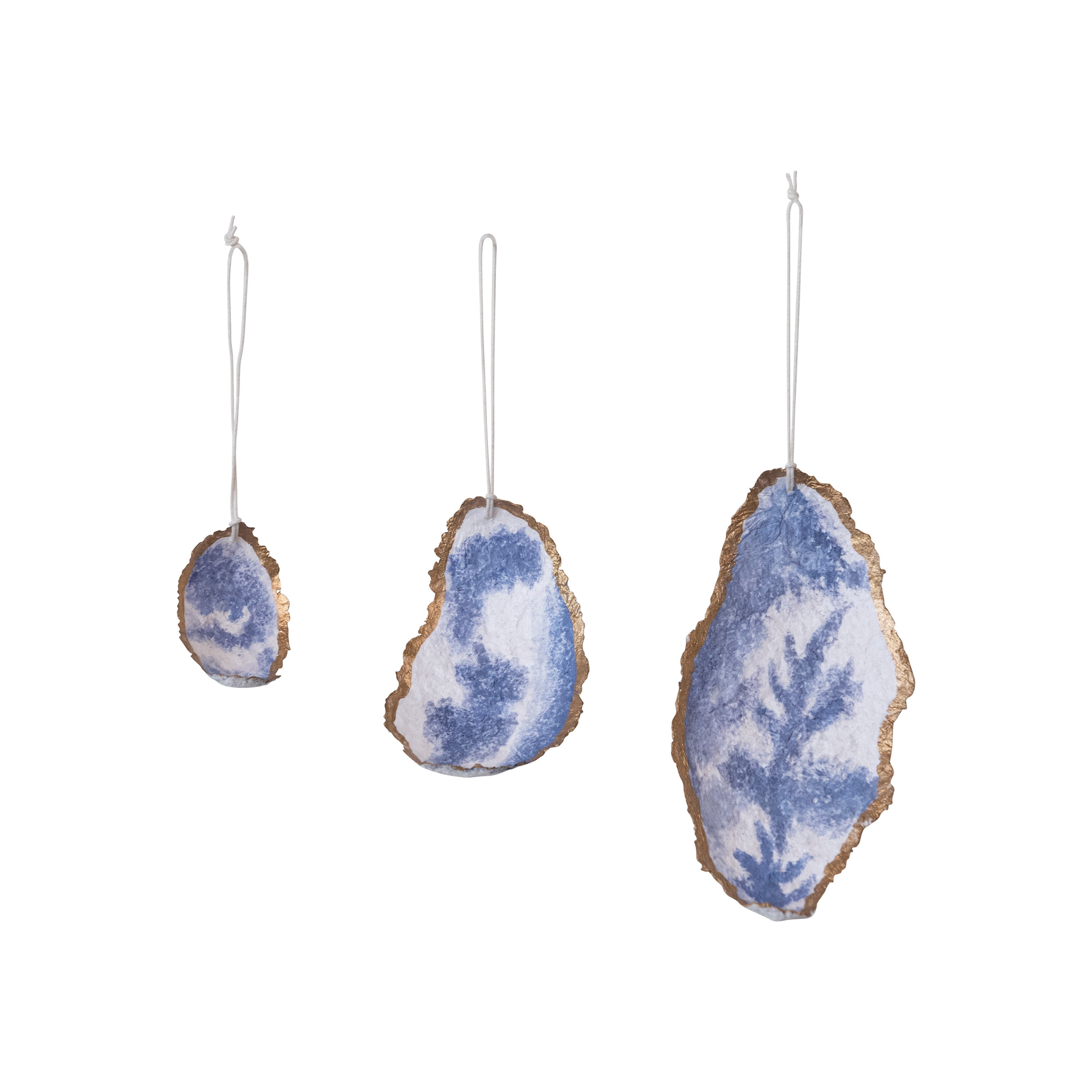 Creative Co-Op Handmade Paper Mache Oyster Shell Shaped Ornaments, Blue ...