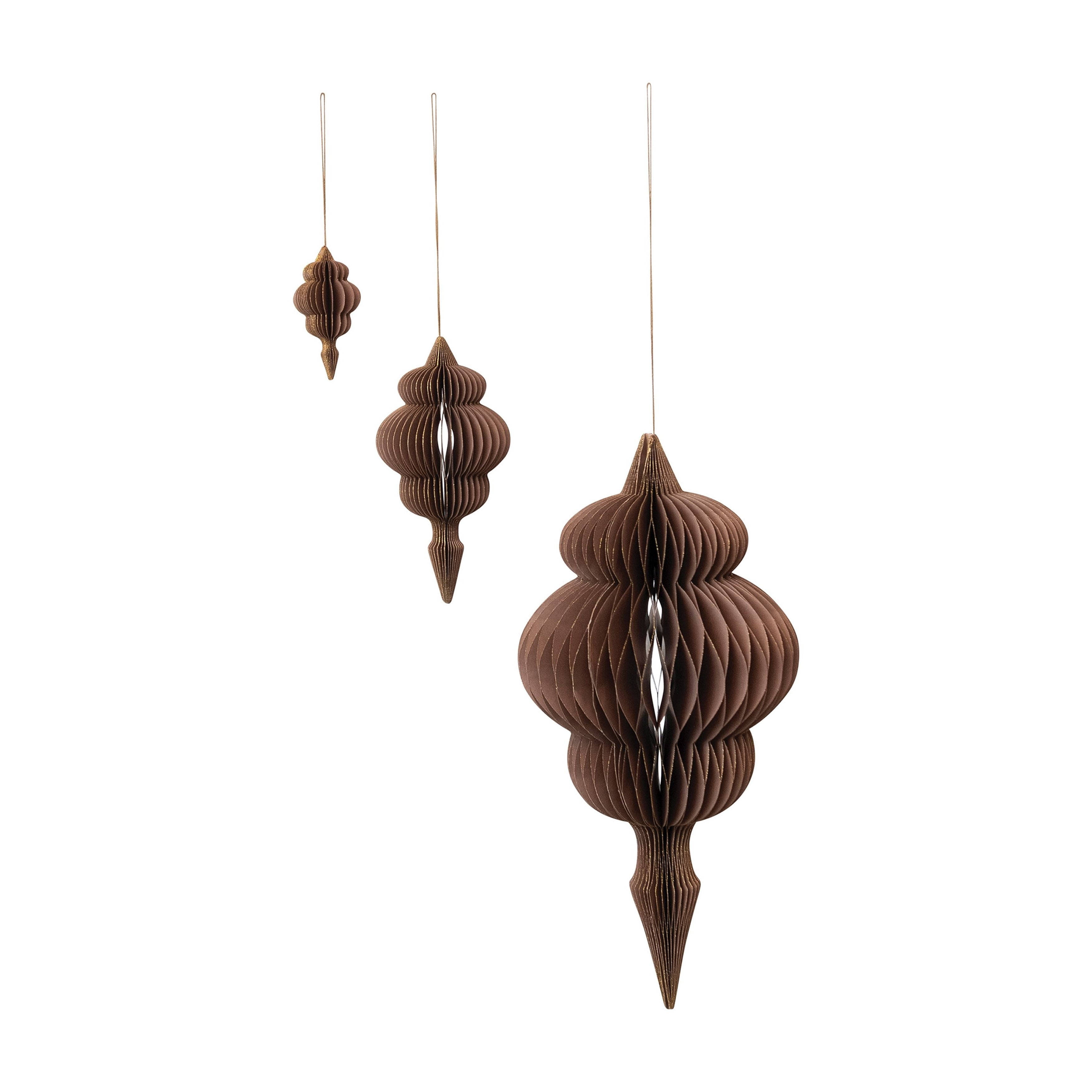 Creative Co-Op Honeycomb Finial Paper Ornament, Brown, Set of 3 ...