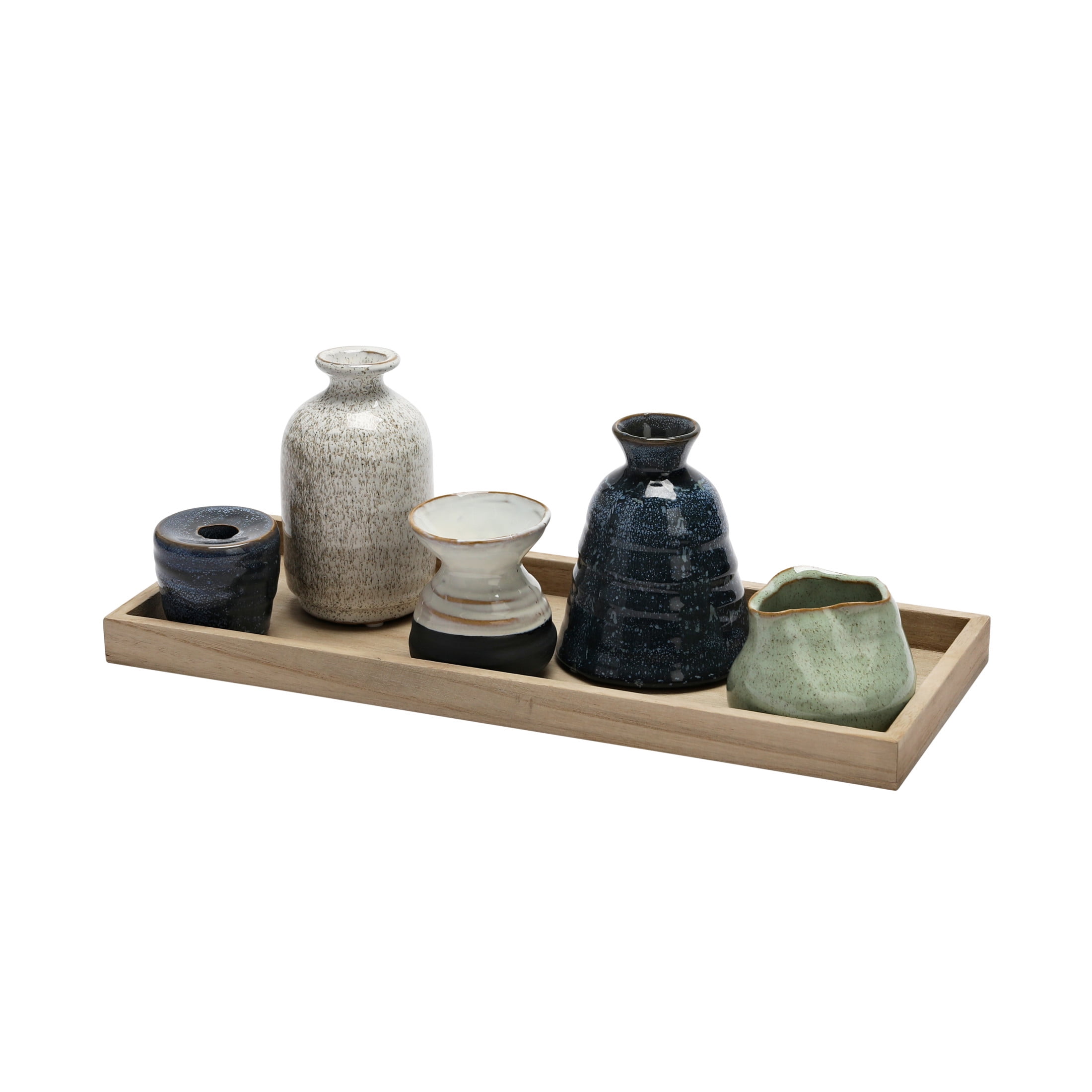 Creative Co-Op Earthy Vases and Planters in a Mango Wood Tray with ...