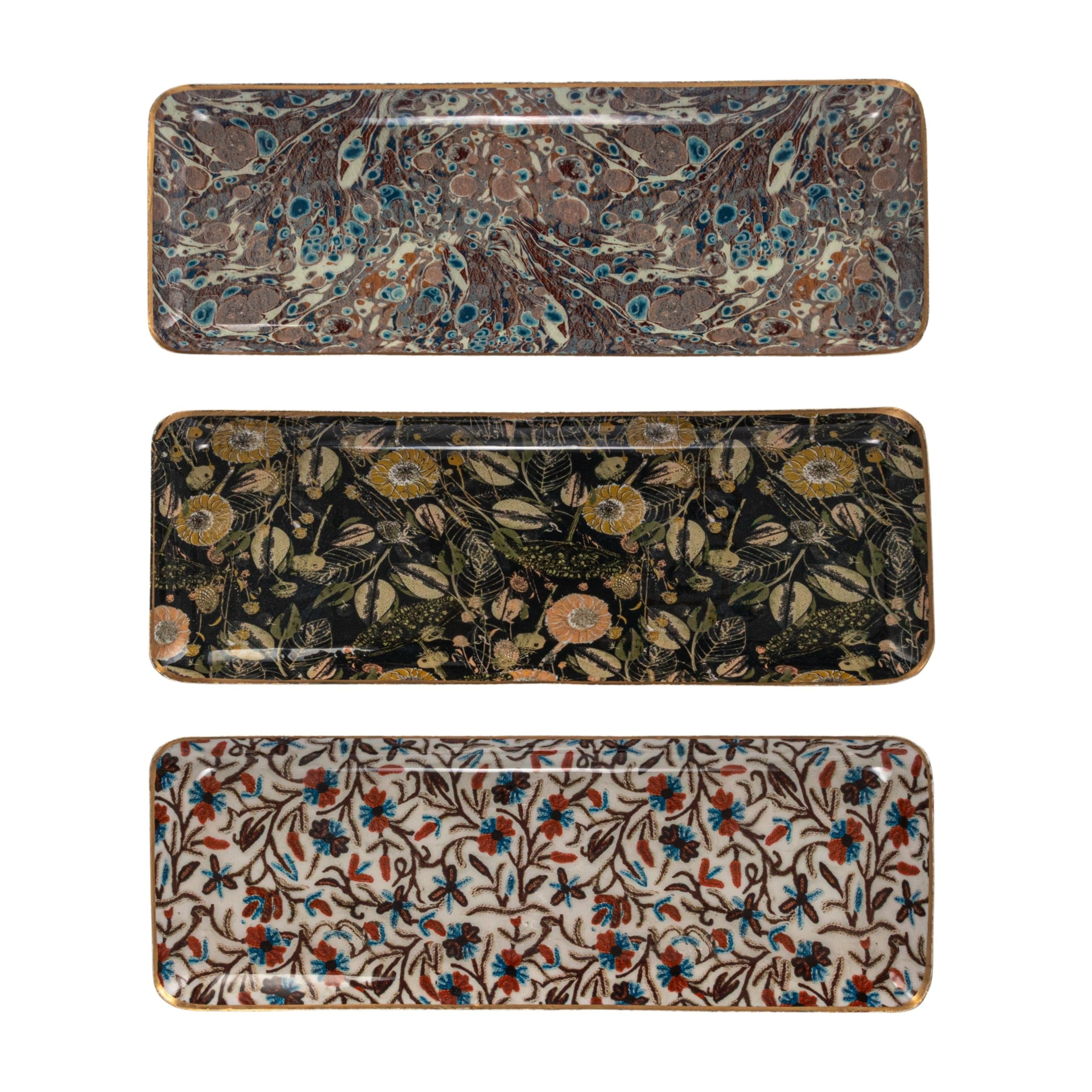 Creative Co-Op Metal Tray Set with Abstract Pattern, Multicolor, Set of ...