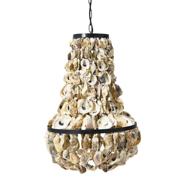 Creative Co-Op Metal and Draped Oyster Shell Chandelier, Black and ...