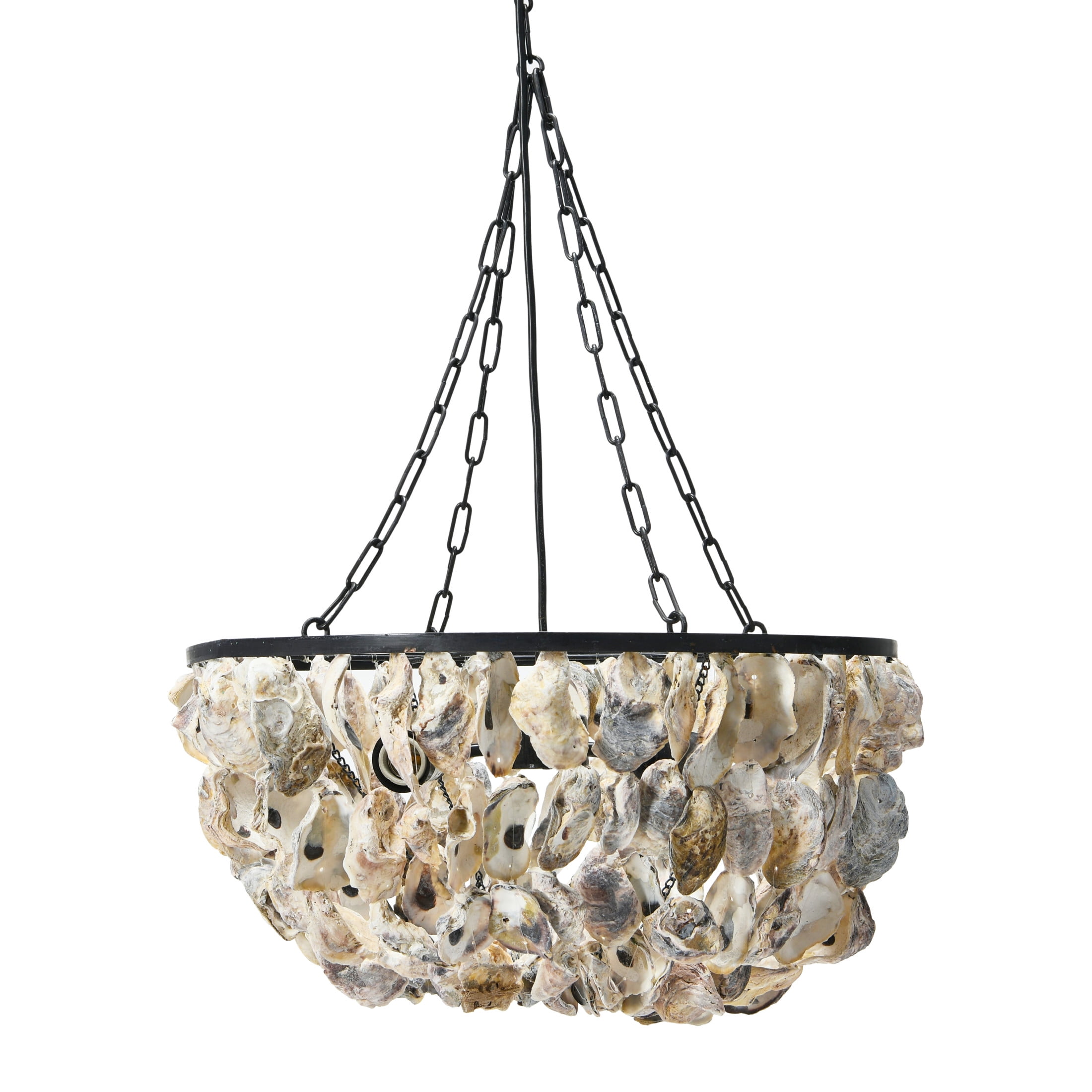 Creative Co-Op Metal & Oyster Shell Chandelier, Coastal Multicolor ...