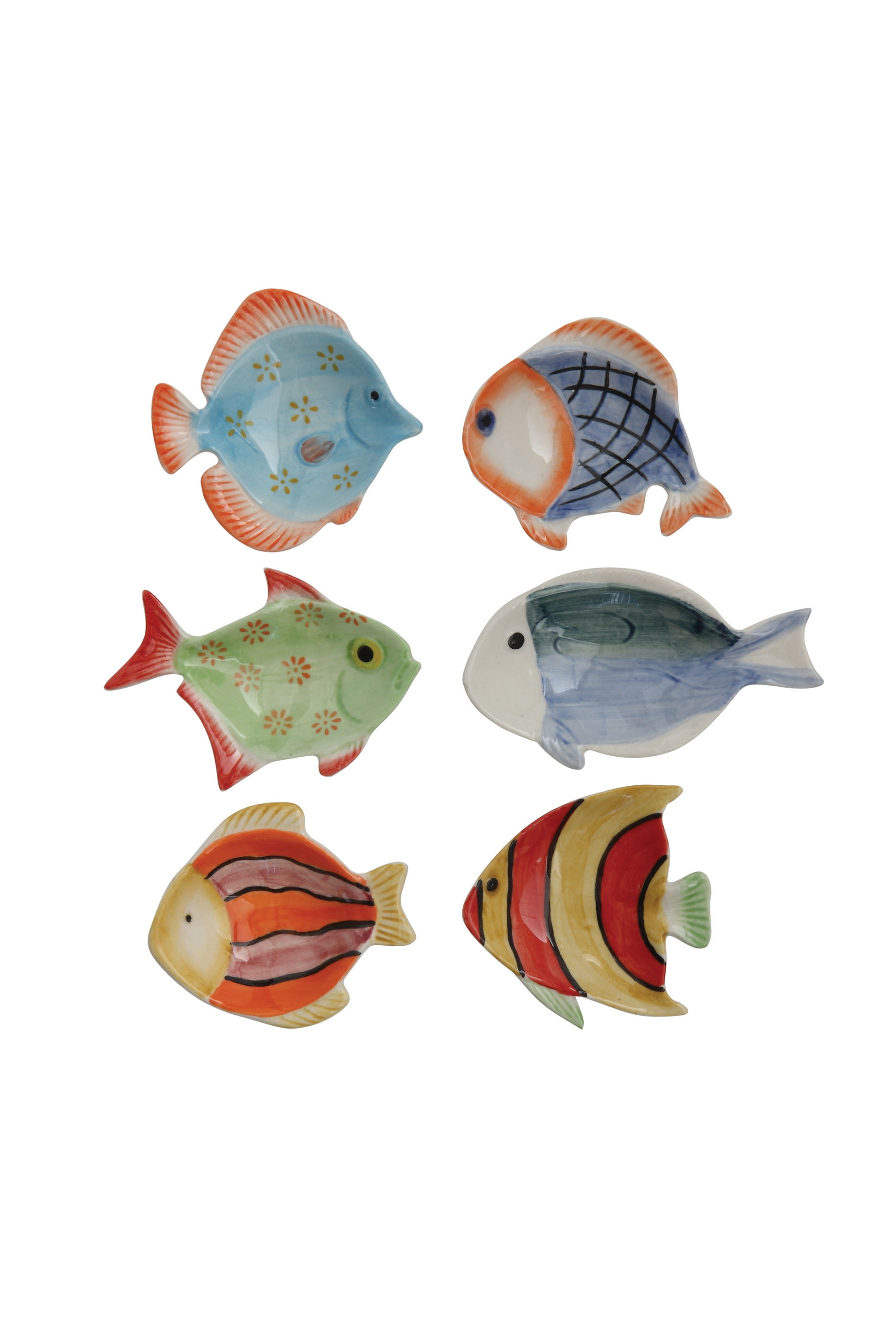 Creative Co-Op Mini Hand-Painted Stoneware Fish Dish (Set of 6 Styles ...