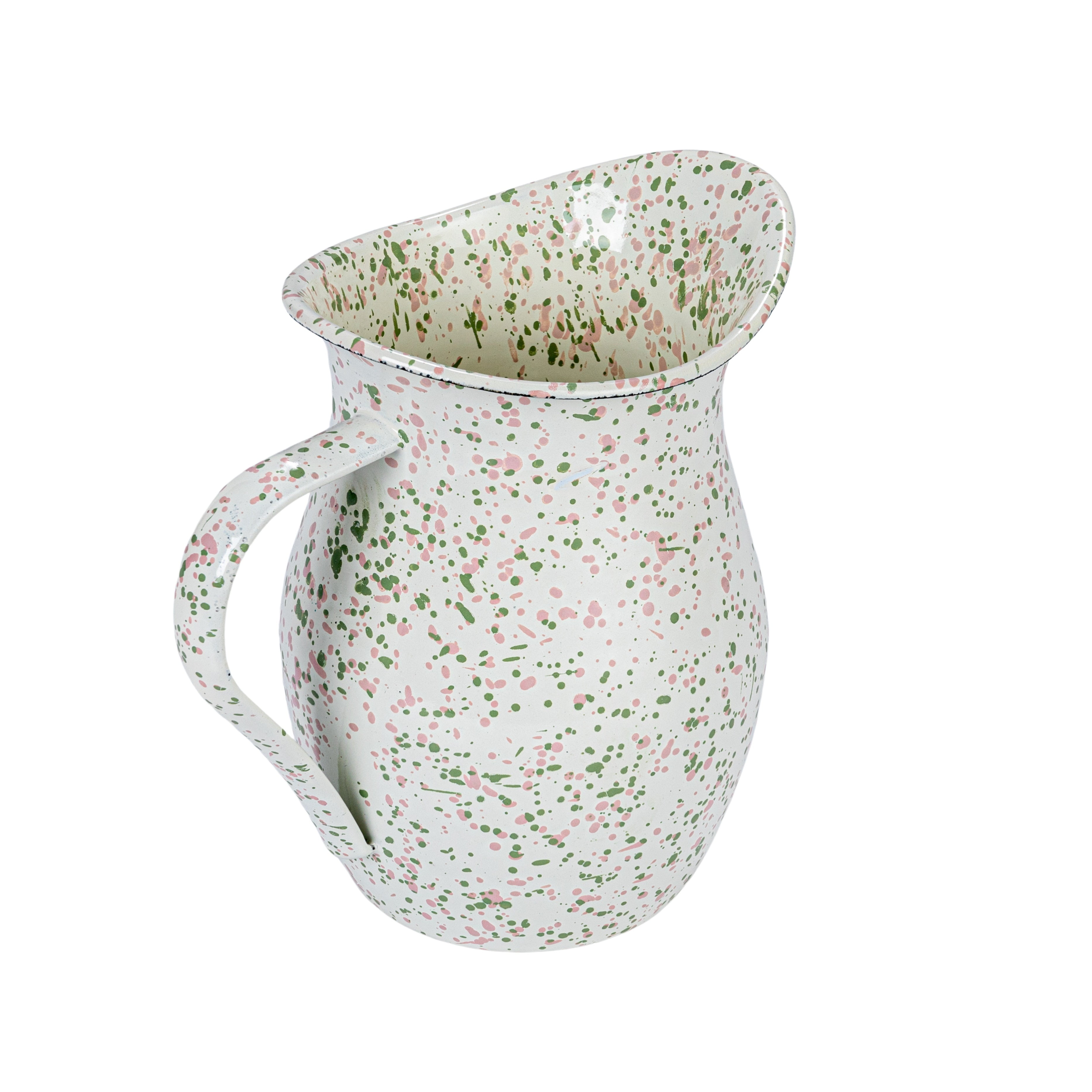 Creative Co-Op Mint Splatterware Enameled Metal Pitcher, Pink and Cream ...