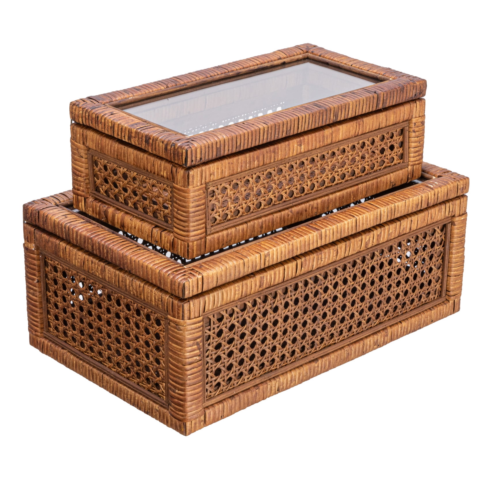 Creative Co-Op Modern Decorative Rectangle Woven Rattan and Wood ...