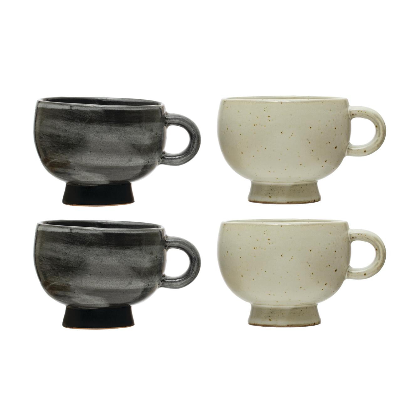 Creative Co-Op Modern Stoneware Footed Mug, Set of 4, Black and White ...