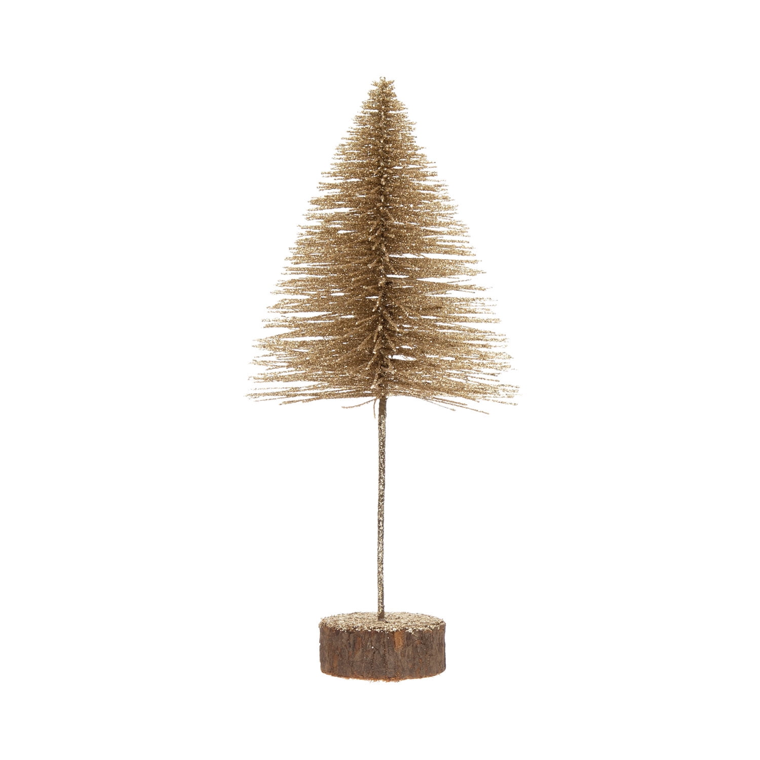 Creative Co-Op Plastic Bottle Brush Tree with Glitter and Wood Slice ...