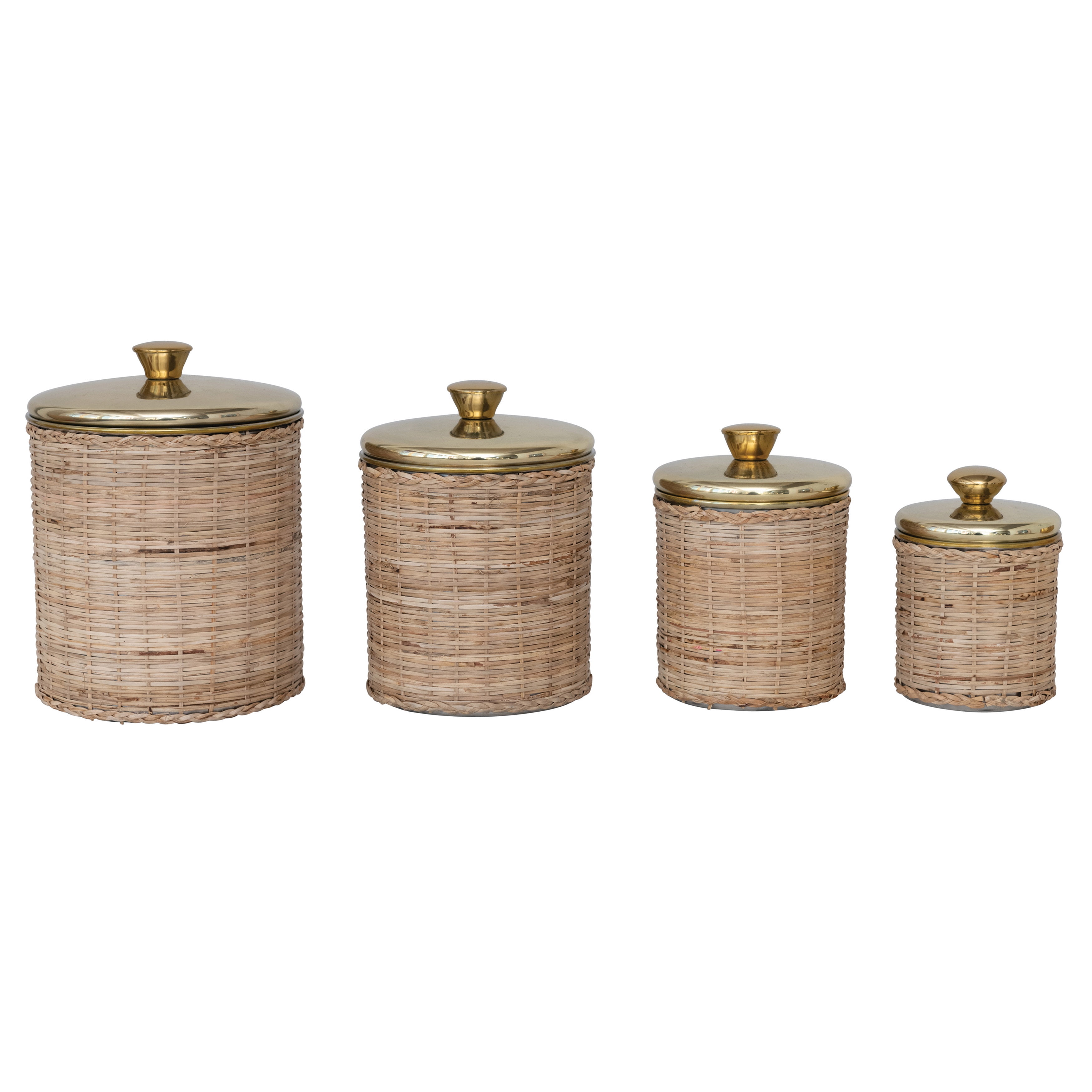 Creative Co-Op Decorative Metal Kitchen Canisters, Rattan Wrapped ...